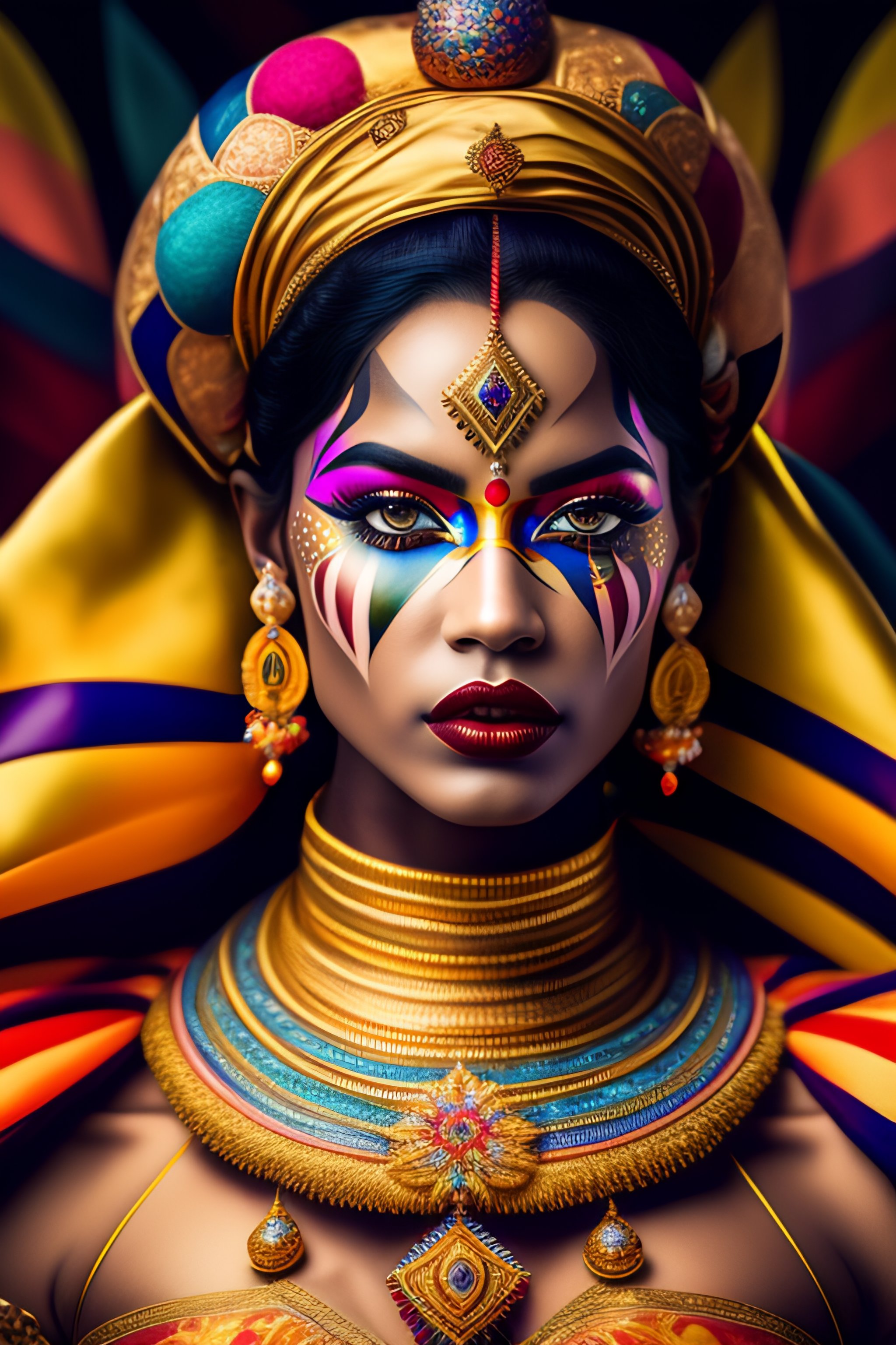 Lexica - Epic portrait of tVenetian Harlequin Female Clown in Pastels and gold intricate ...