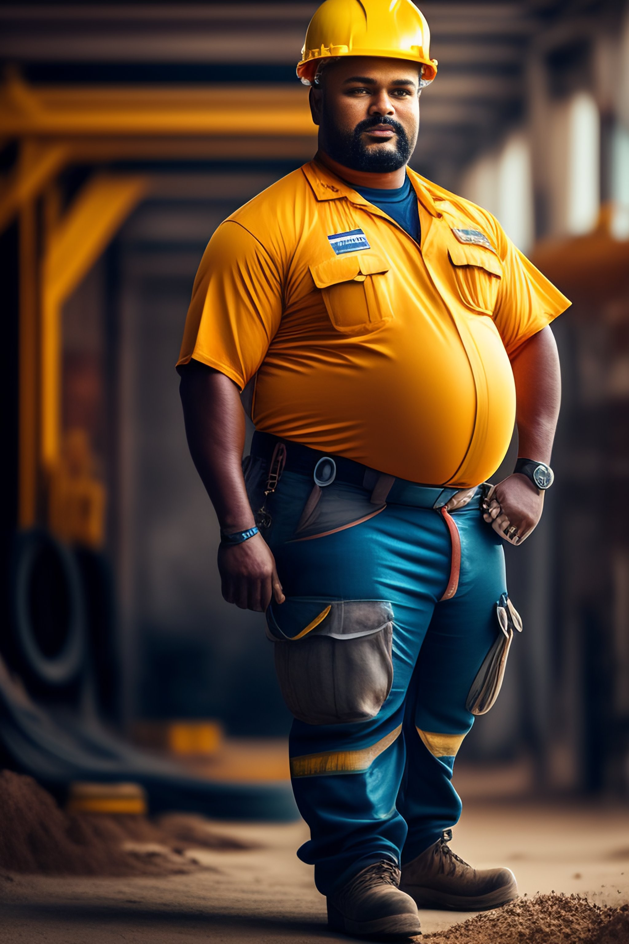 Lexica - A construction worker, with a large round belly, amateur photo
