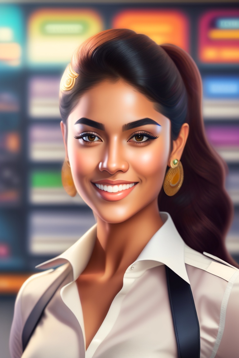 Lexica - Portrait of an Indian Sales girl decent beautiful in a mobile ...