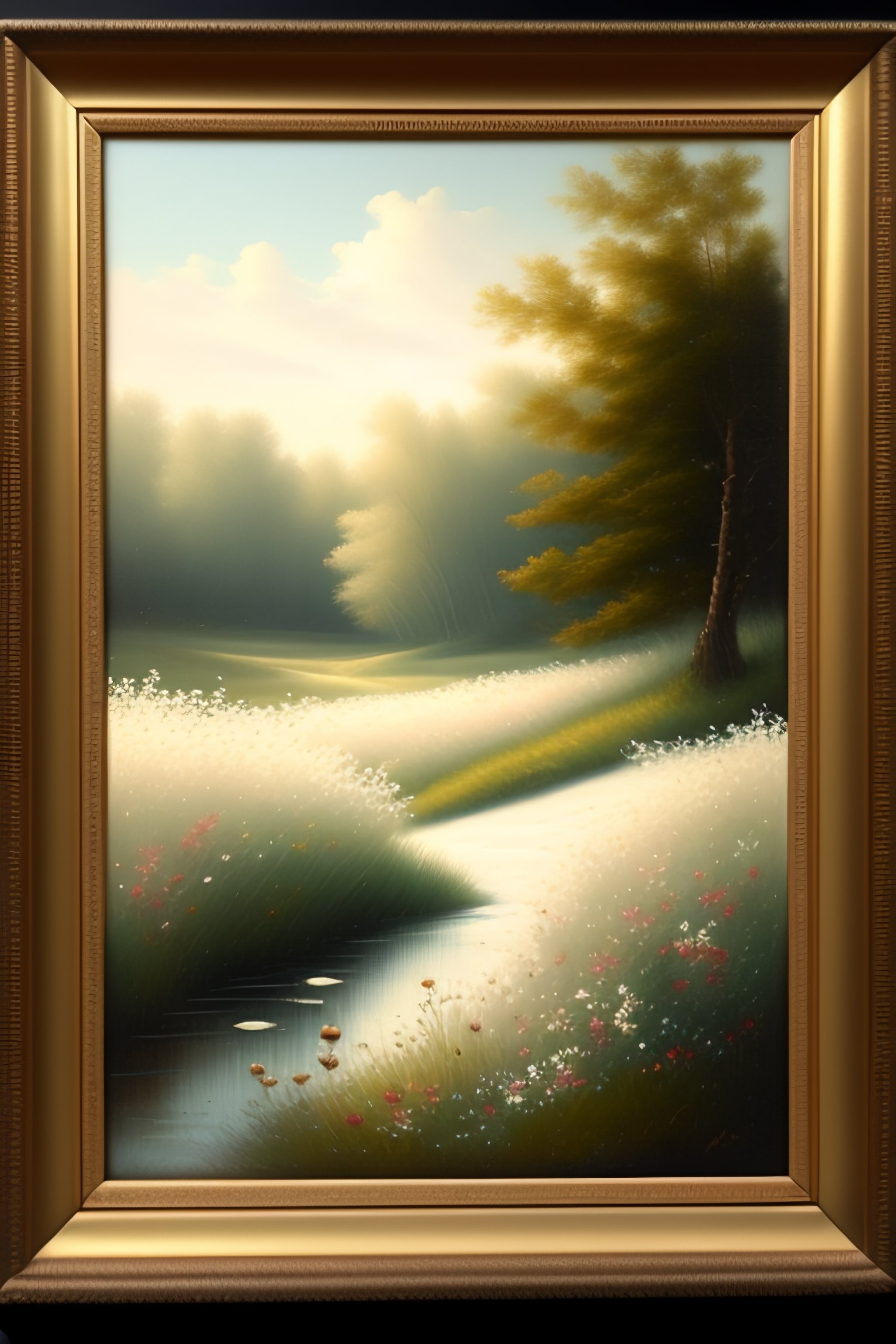 Lexica - 1800's oil painting of a spring meadow in mainly white colour