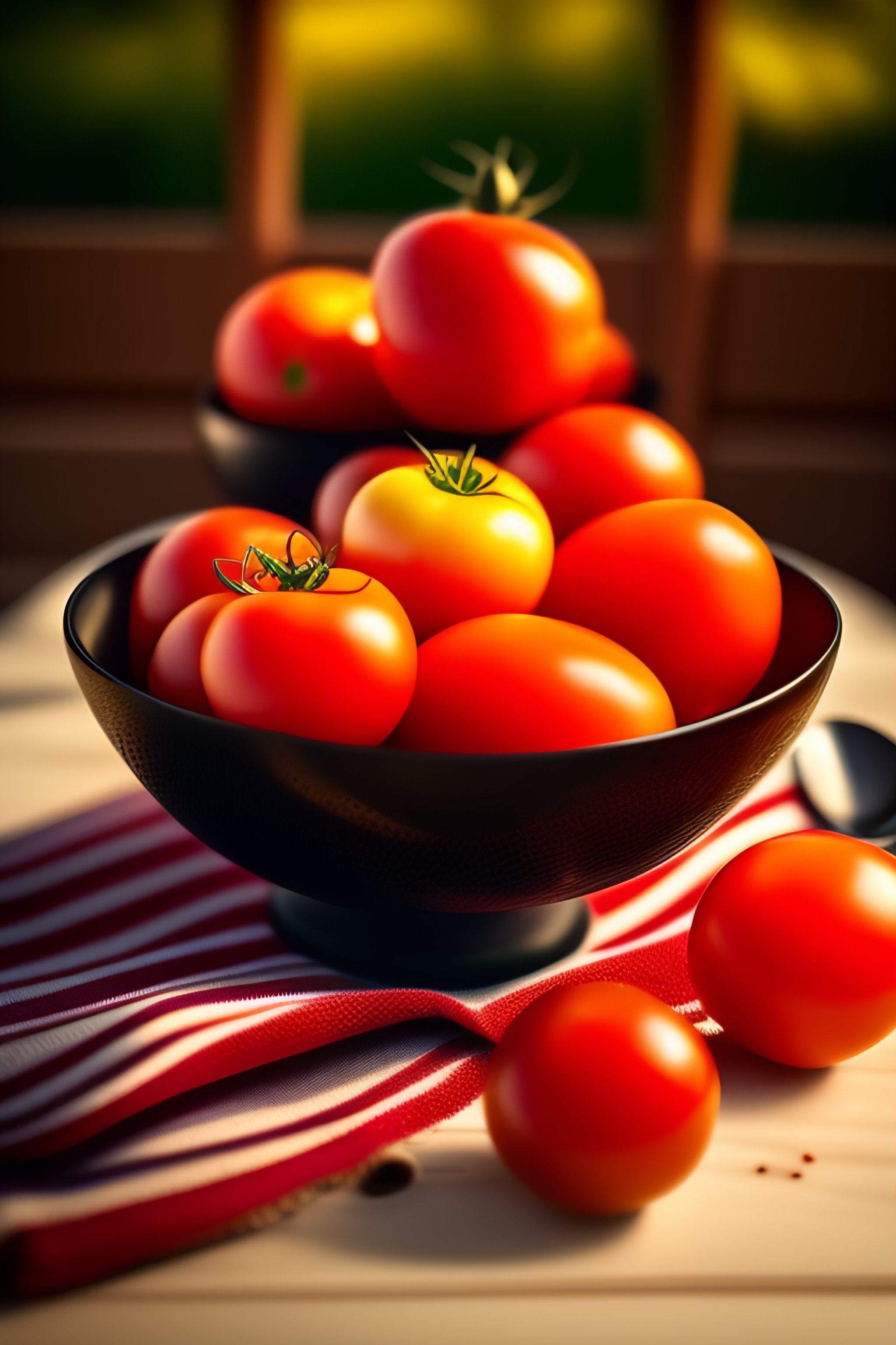 Lexica - A bowl of tomatoes on table with a beautiful background