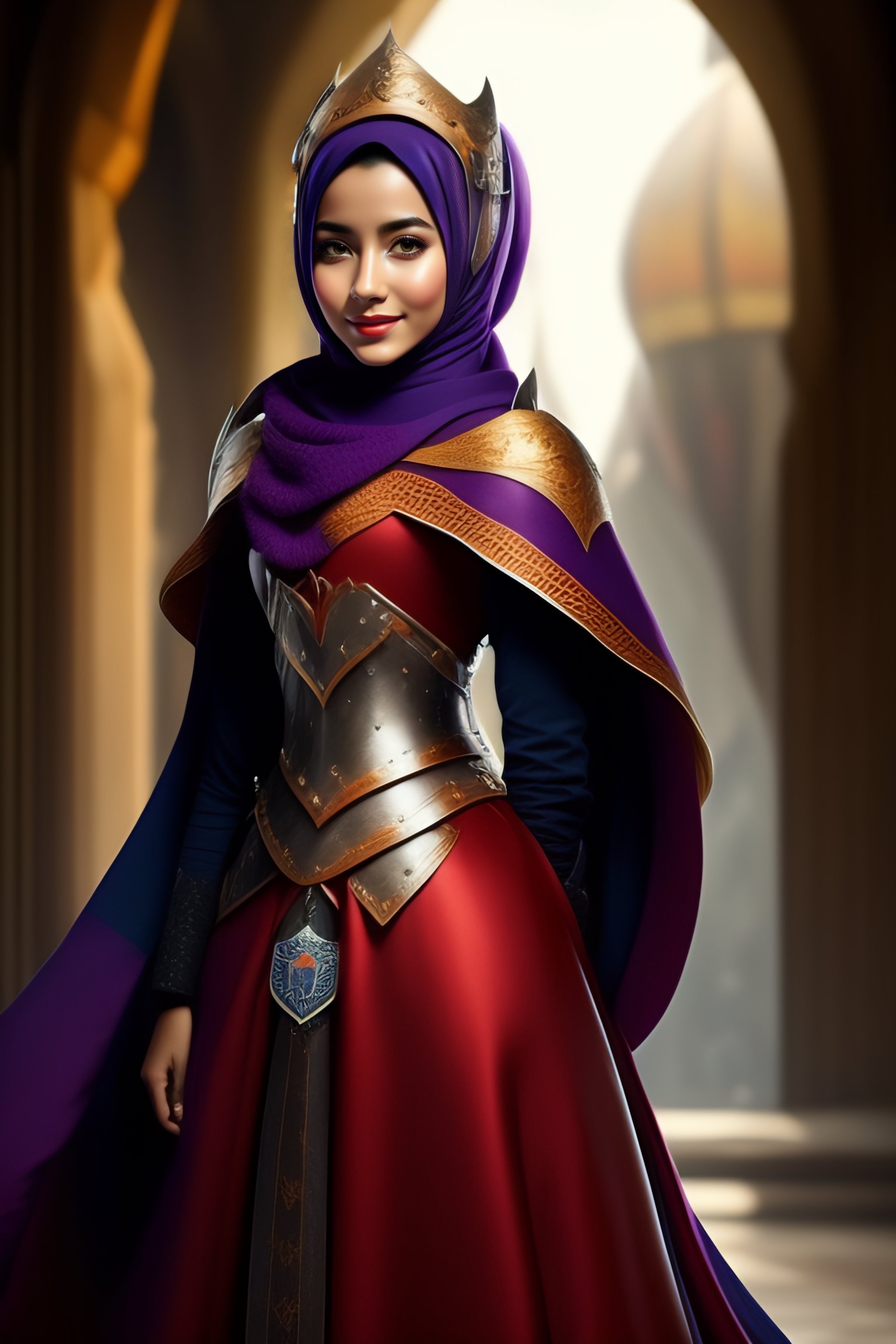 Lexica - Cute hijab girl wearing medieval mage armor
