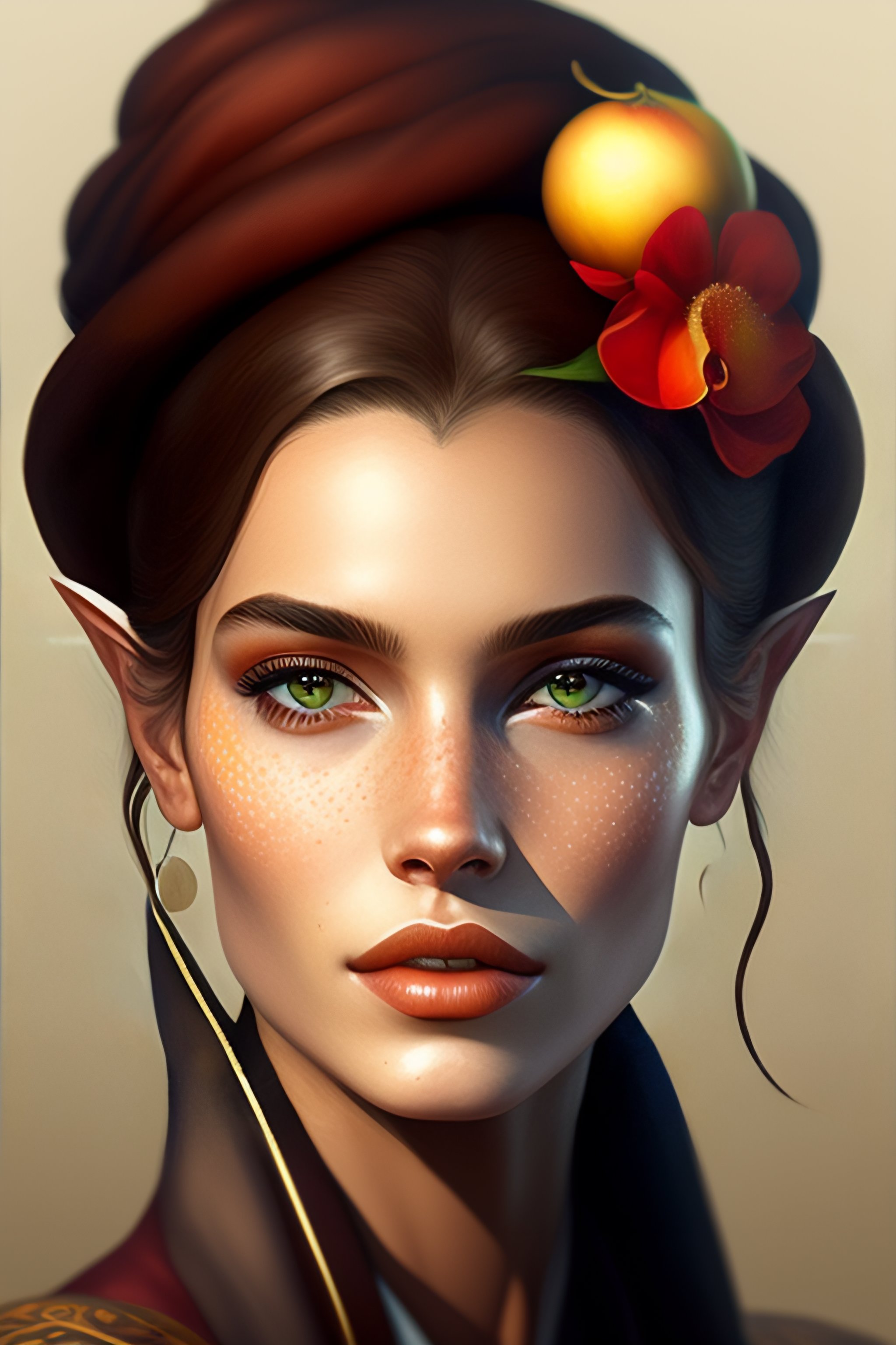 Lexica - An elve portrait of the slender woman with smiley lips, a long ...