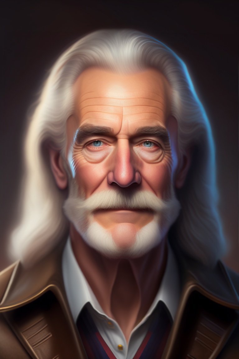 Lexica - Old man facing camera, scientist look , sci-fic background ...