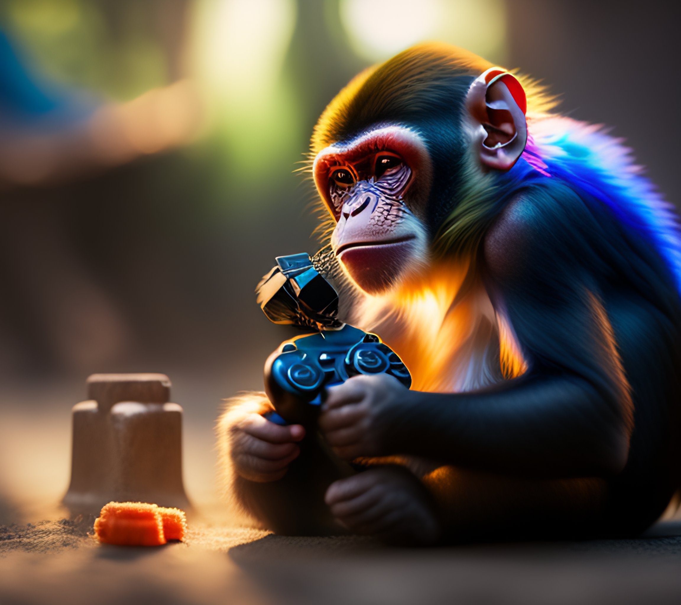 Lexica - Monkey playing playstation 5, by Daniel Gerhartz + moody, grim ...