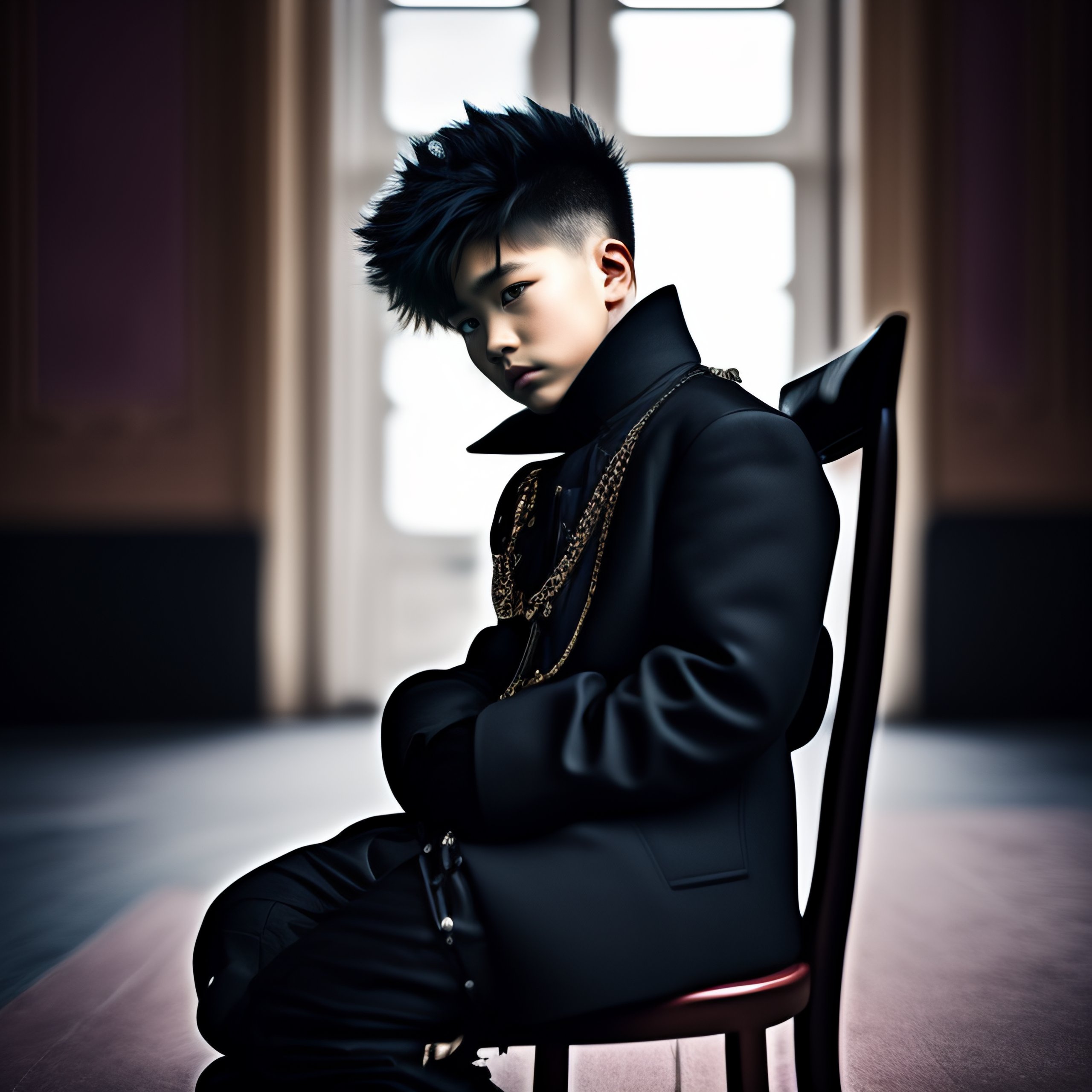 Lexica - A edgy goth kid sitting on a chair, highly detailed photography