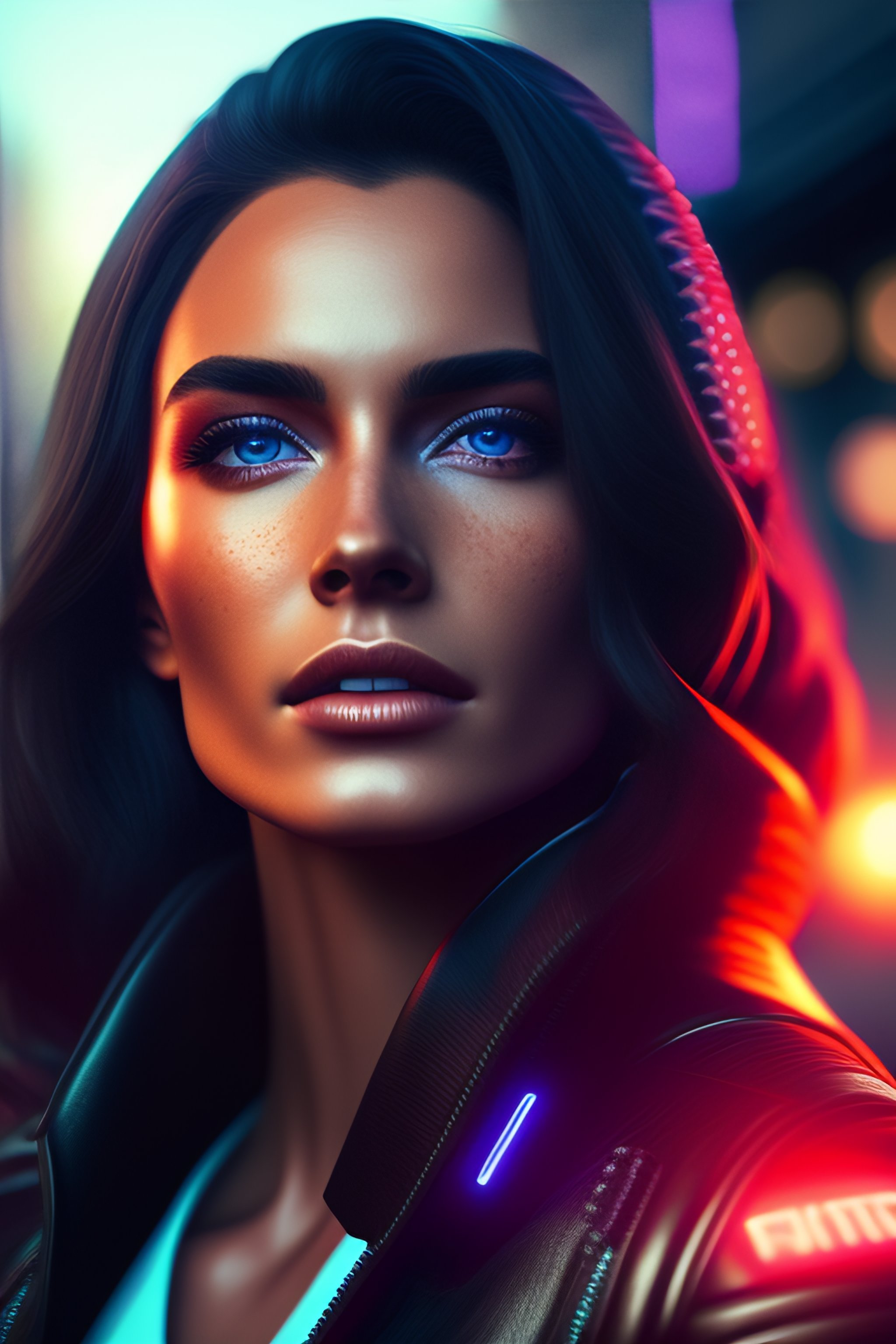 Lexica - Portrait photo of a cyber women's face, black (real) leather ...