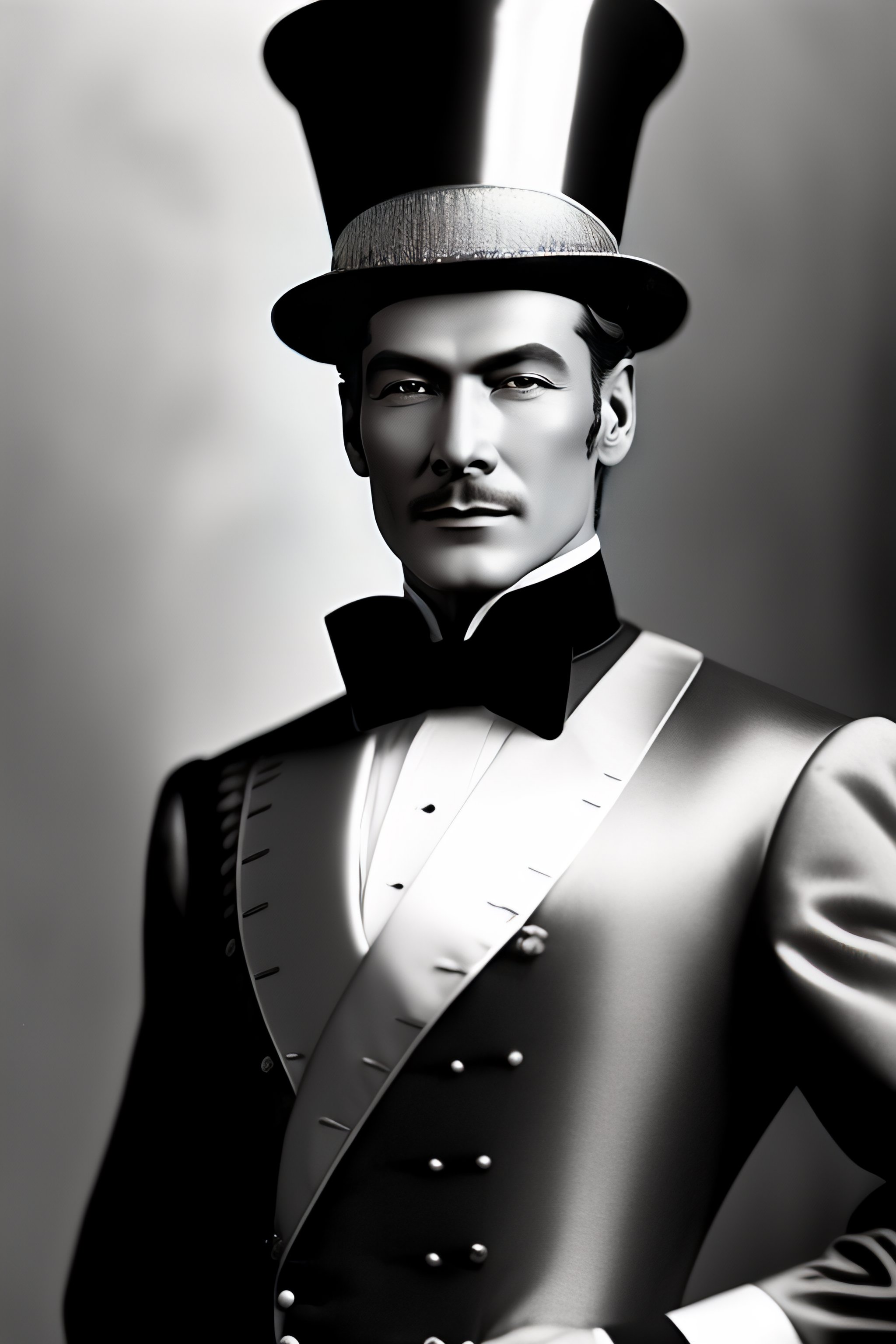 Lexica - Old human male, metallic body, wearing a high form outfit ...