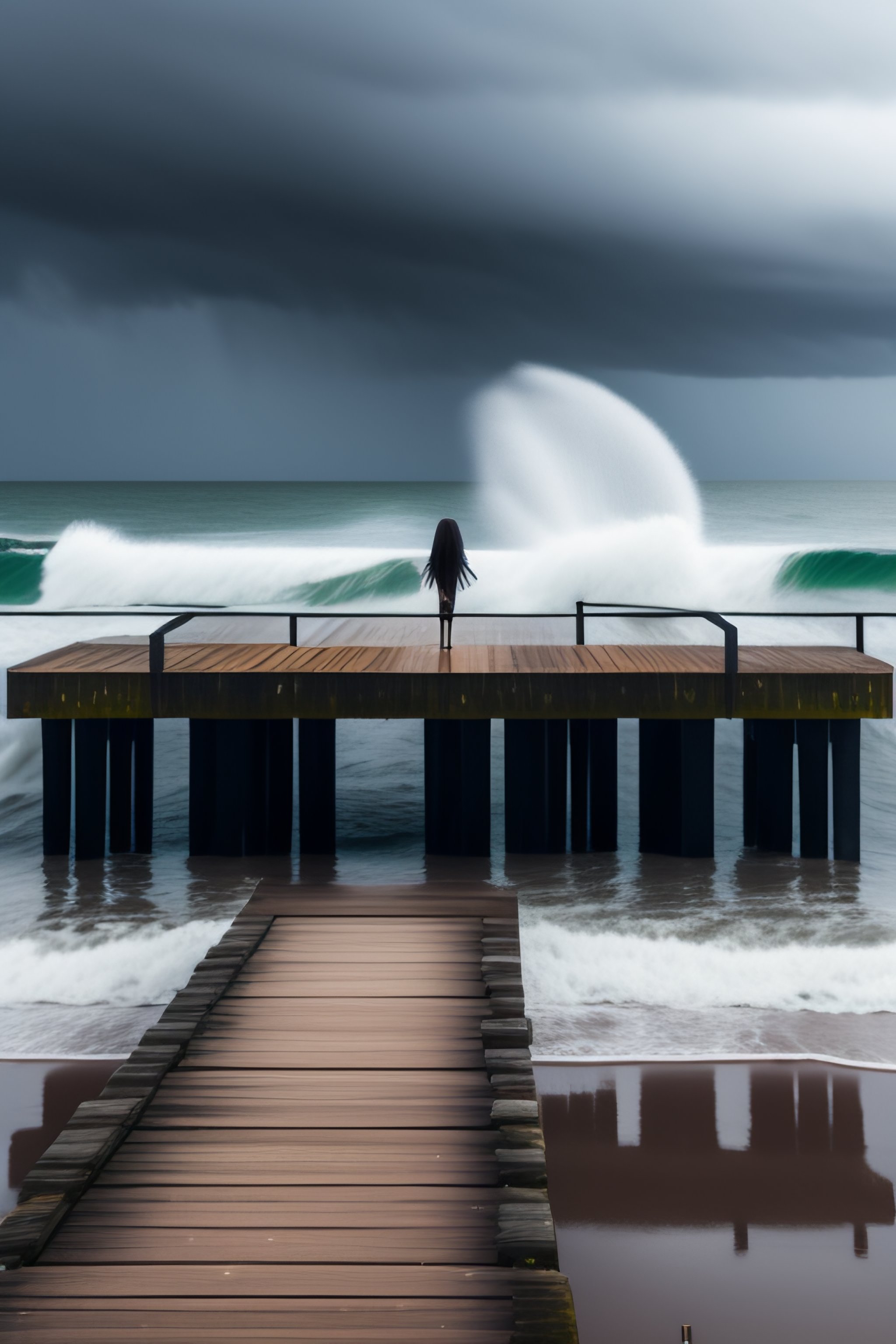 Lexica - Massive storm brewing in the sea, wooden old jetty extending ...