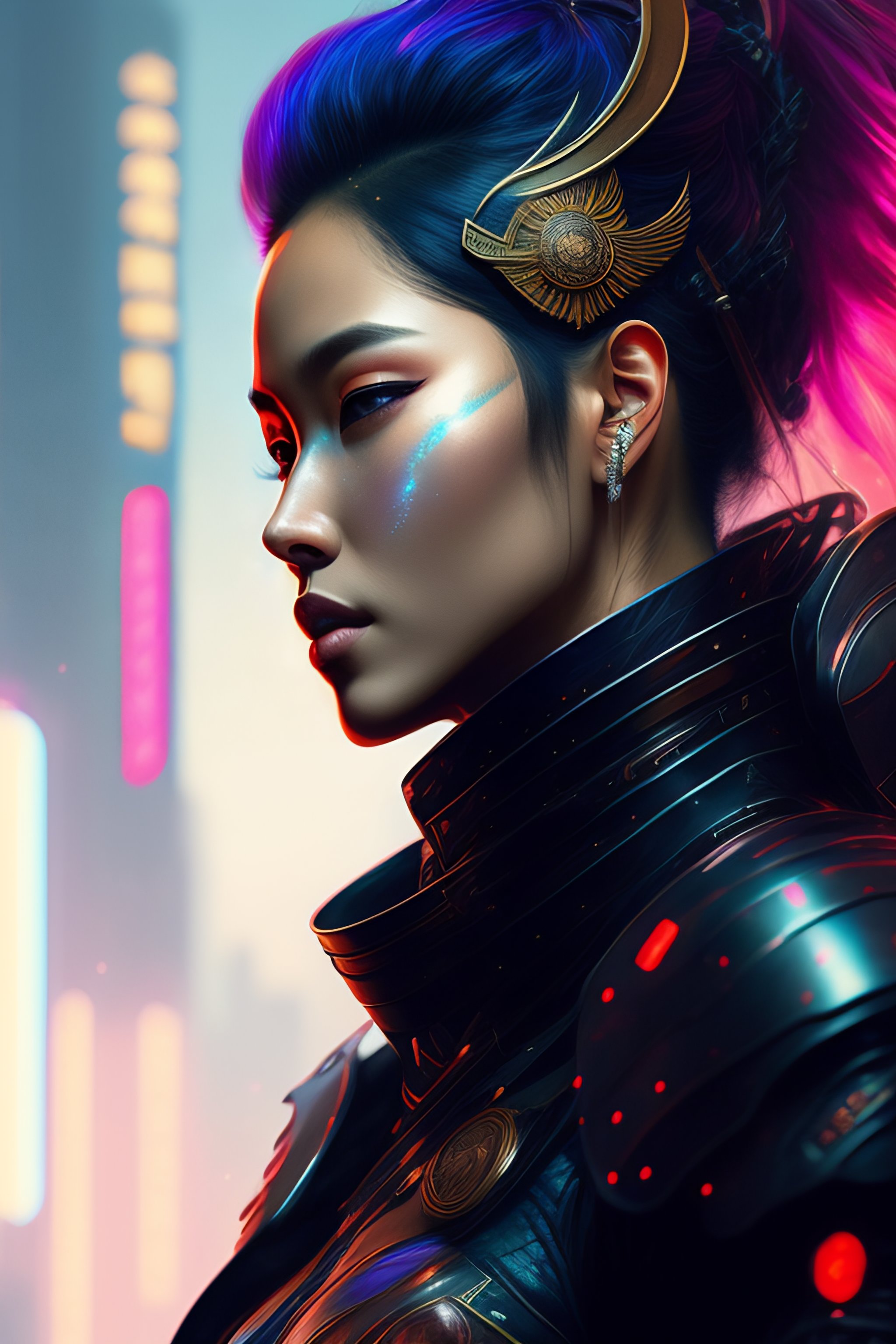 Lexica - Mid portrail front of a Valkyrie man , cyberpunk futuristic ...