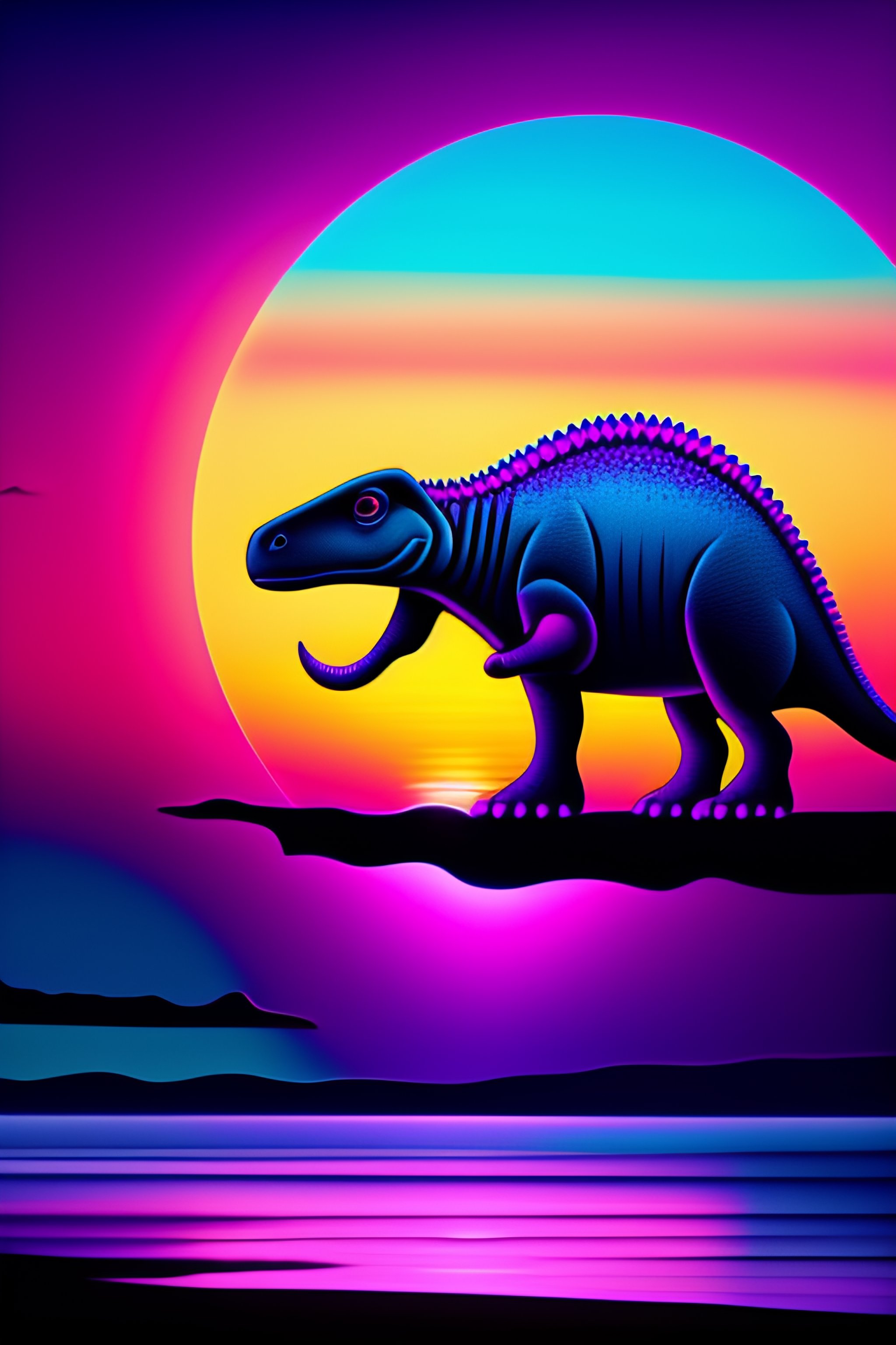 Lexica - A pink dinosaur dark blue sunset high detail