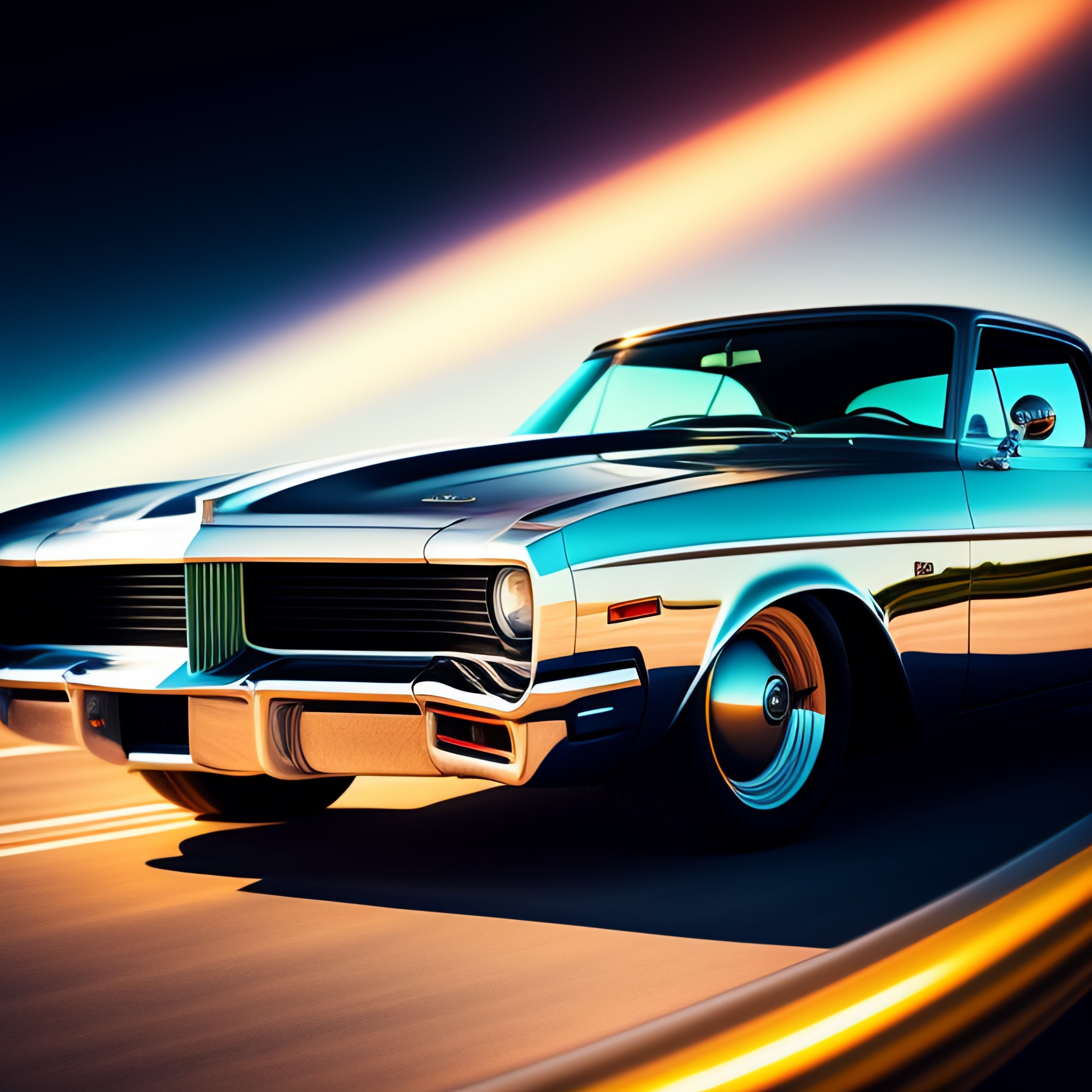 Lexica - Close up shot of the back of a chrome metal car, ocean ...