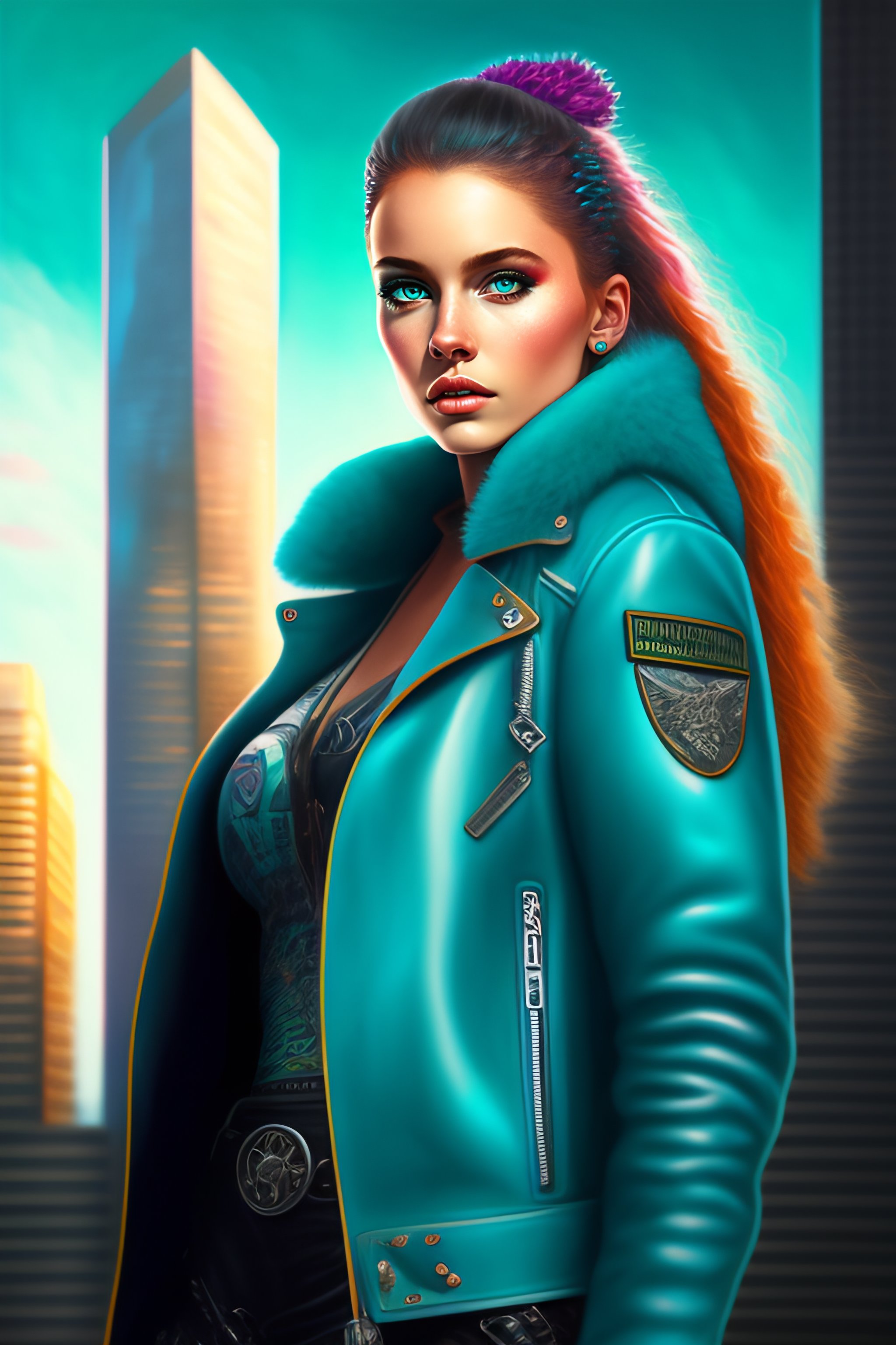 Lexica - Сute punk rock girl, mad max jacket, renaissance, turquoise ...