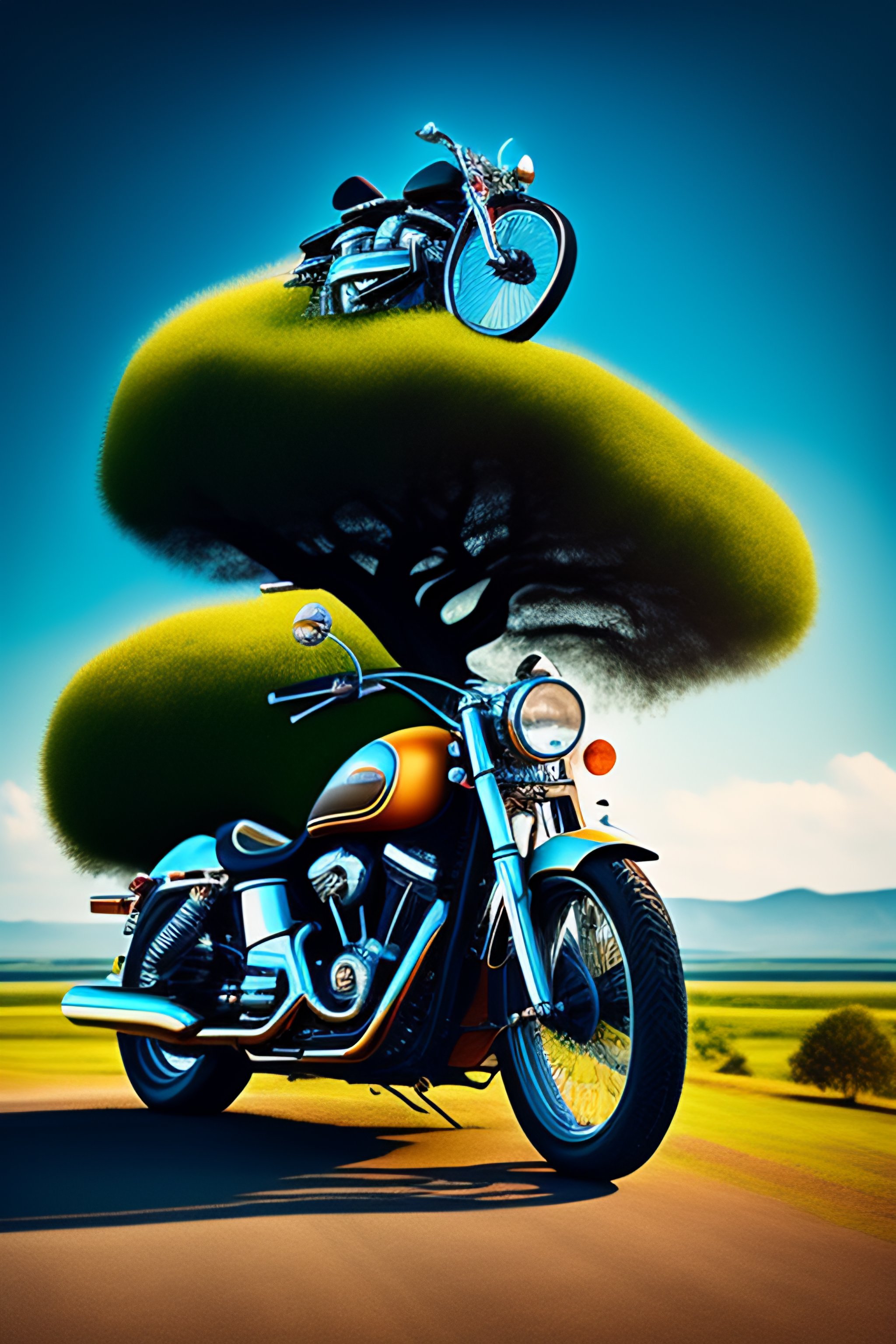 Lexica - Motorcycle ontop of a tree