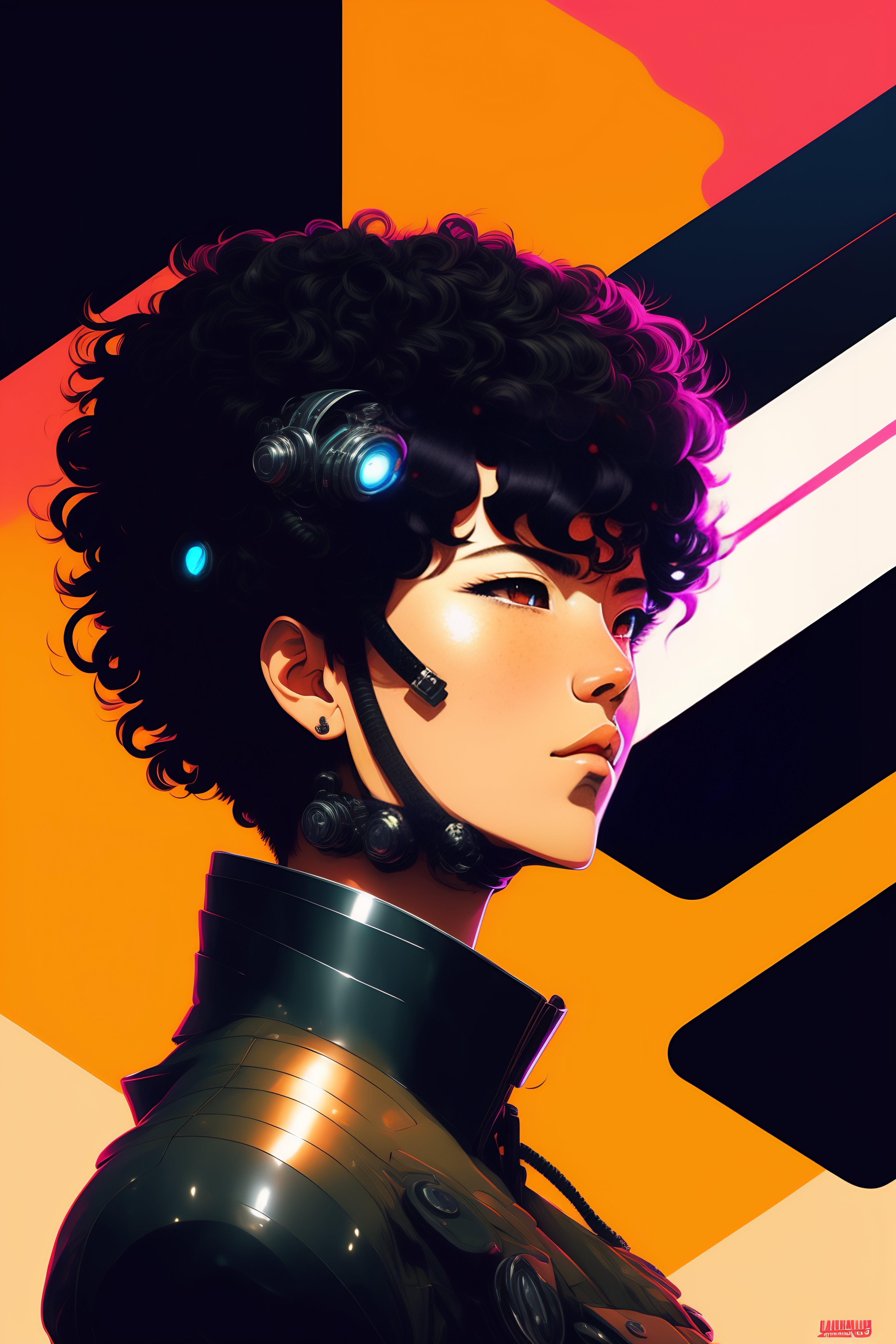 Lexica - Man cyborg,style of Laurie Greasley, Wavy perm with shiny ...