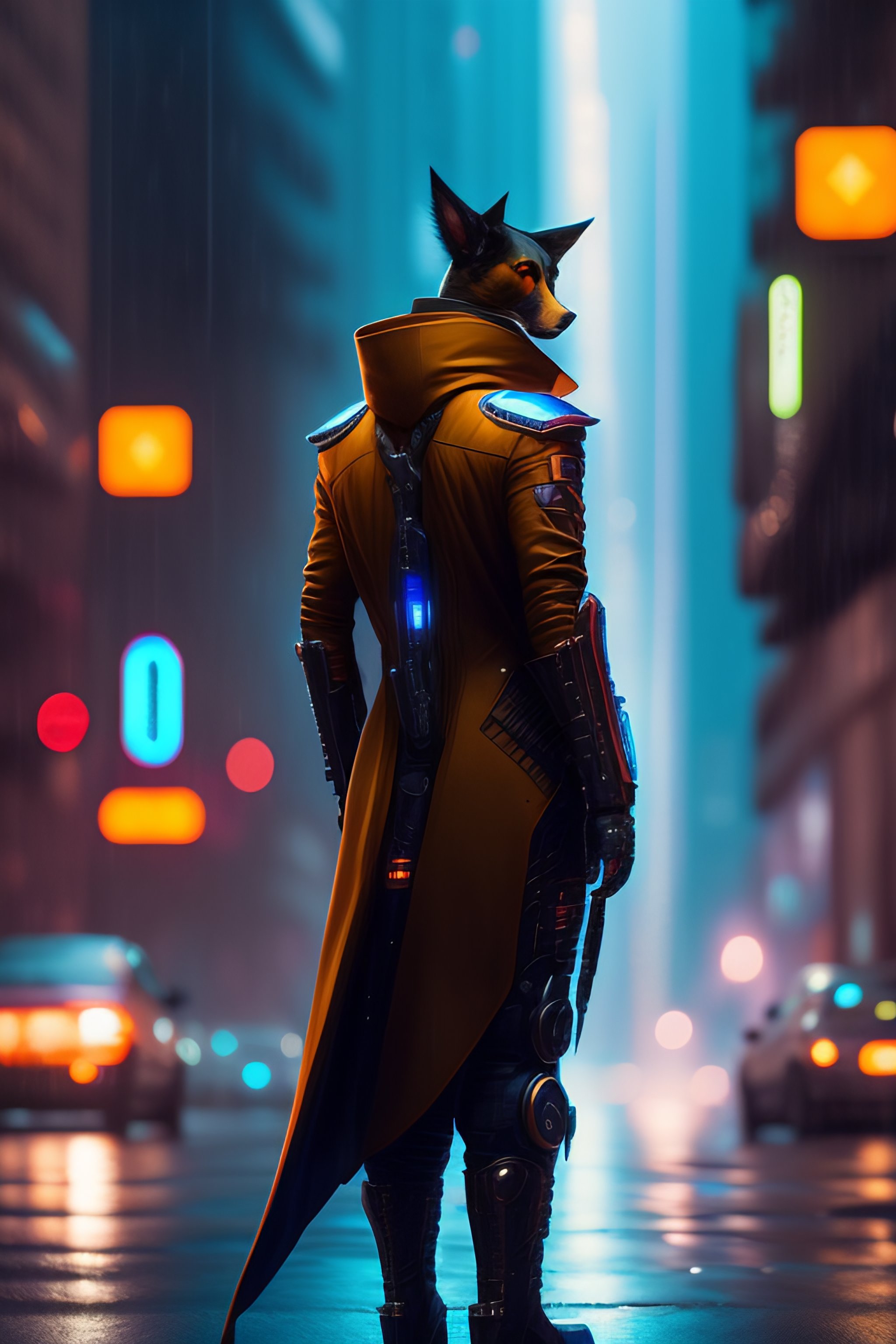 Lexica - Character portrait of a male anthro robot with a tail wearing ...