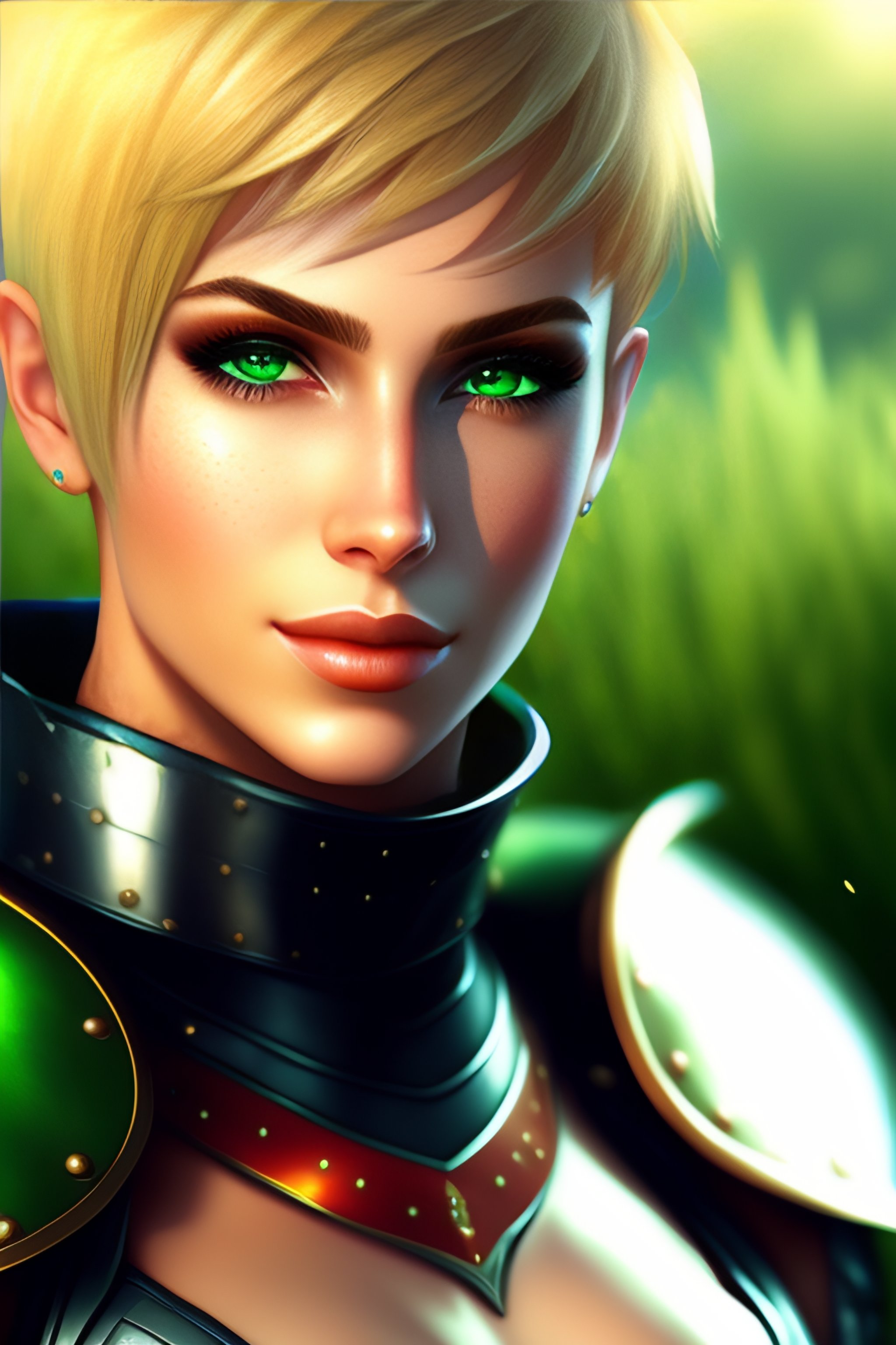 Lexica - Young adult female, leather armour, blonde hair, pixie cut ...