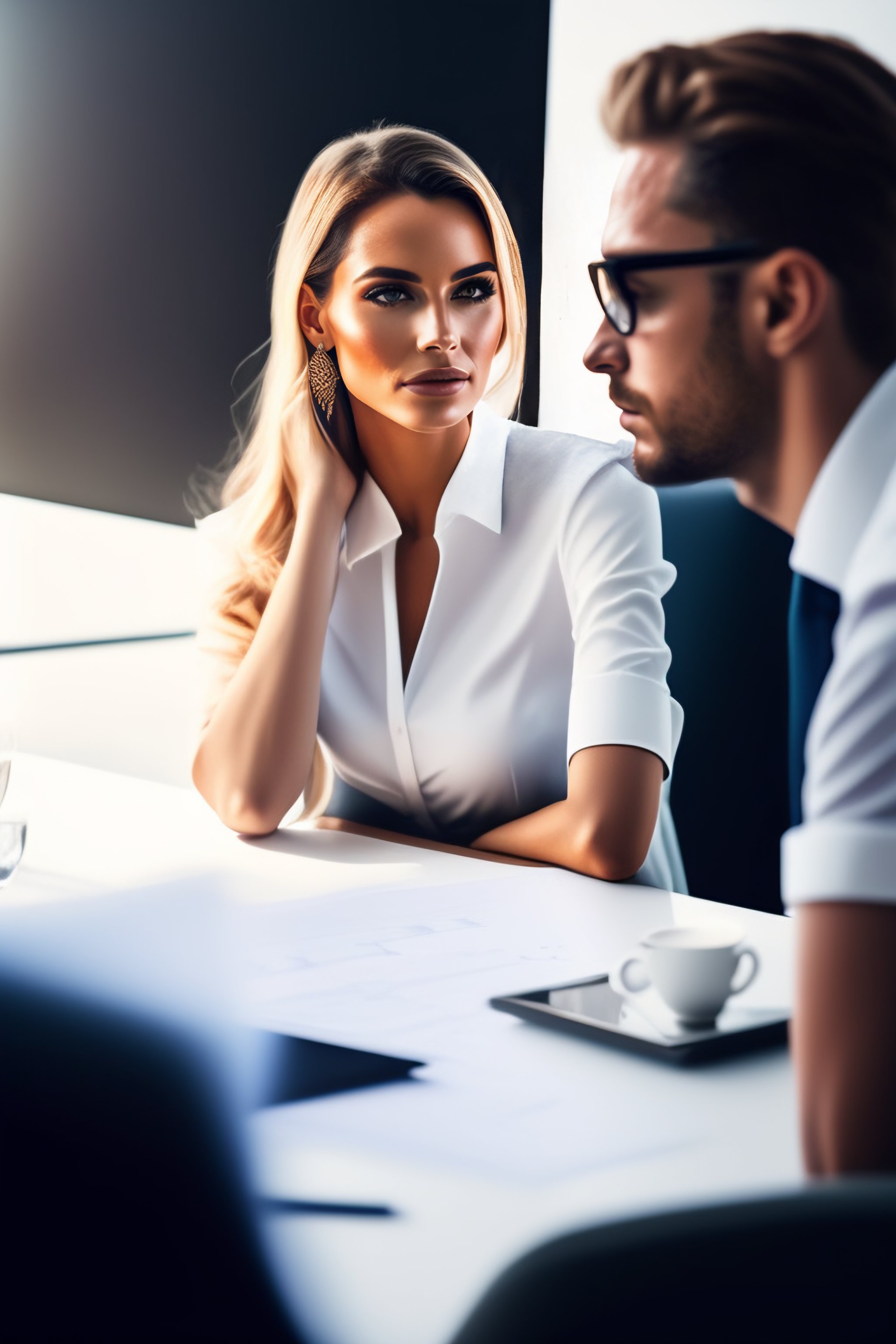 Lexica - A couple of people that are sitting at a table, a stock photo ...