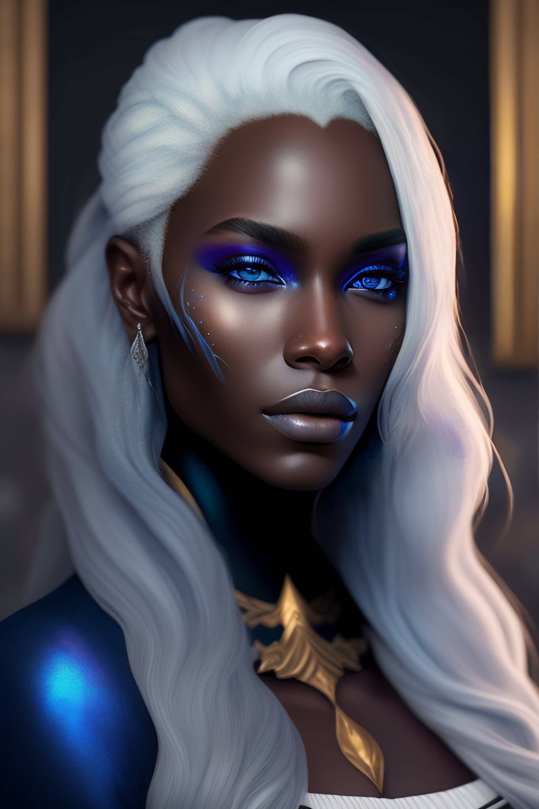 Lexica - Portrait painting of a beautiful drow with blue-grey skin ...