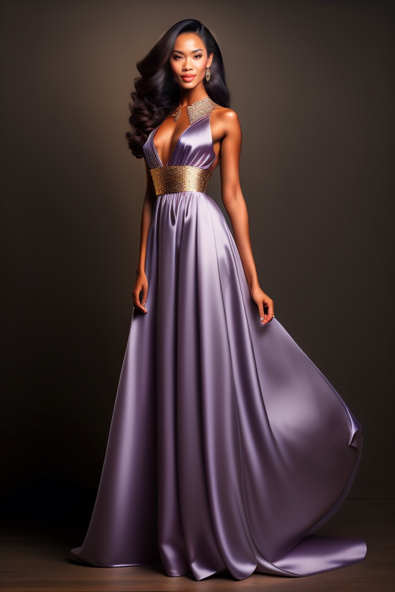 Lexica - Full body, satin dress, 36C cup, a gorgeous Balinese model ...