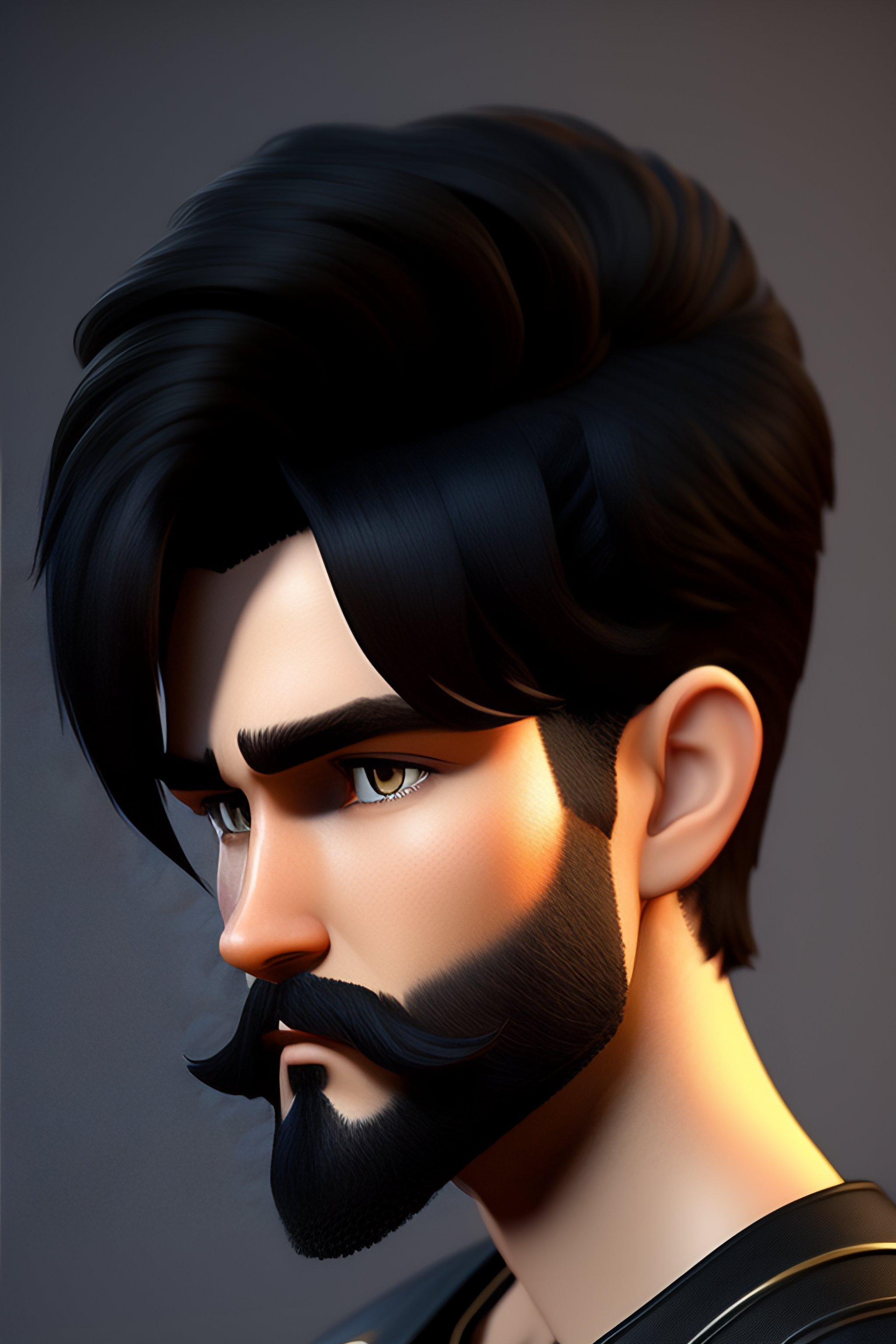 Lexica - Black short hair with beard in black zipper top, pixar style ...