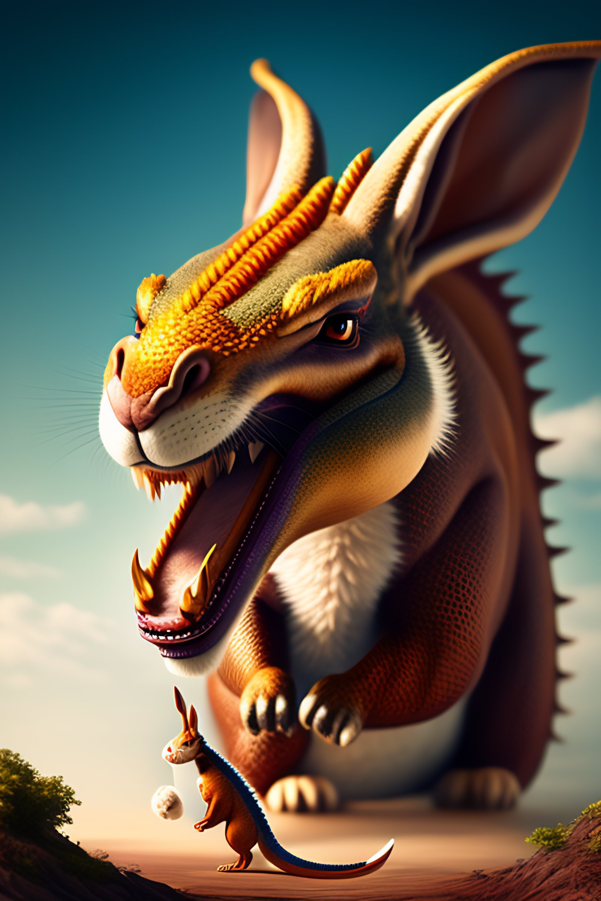 Lexica - Dragon fighting a giant rabbit