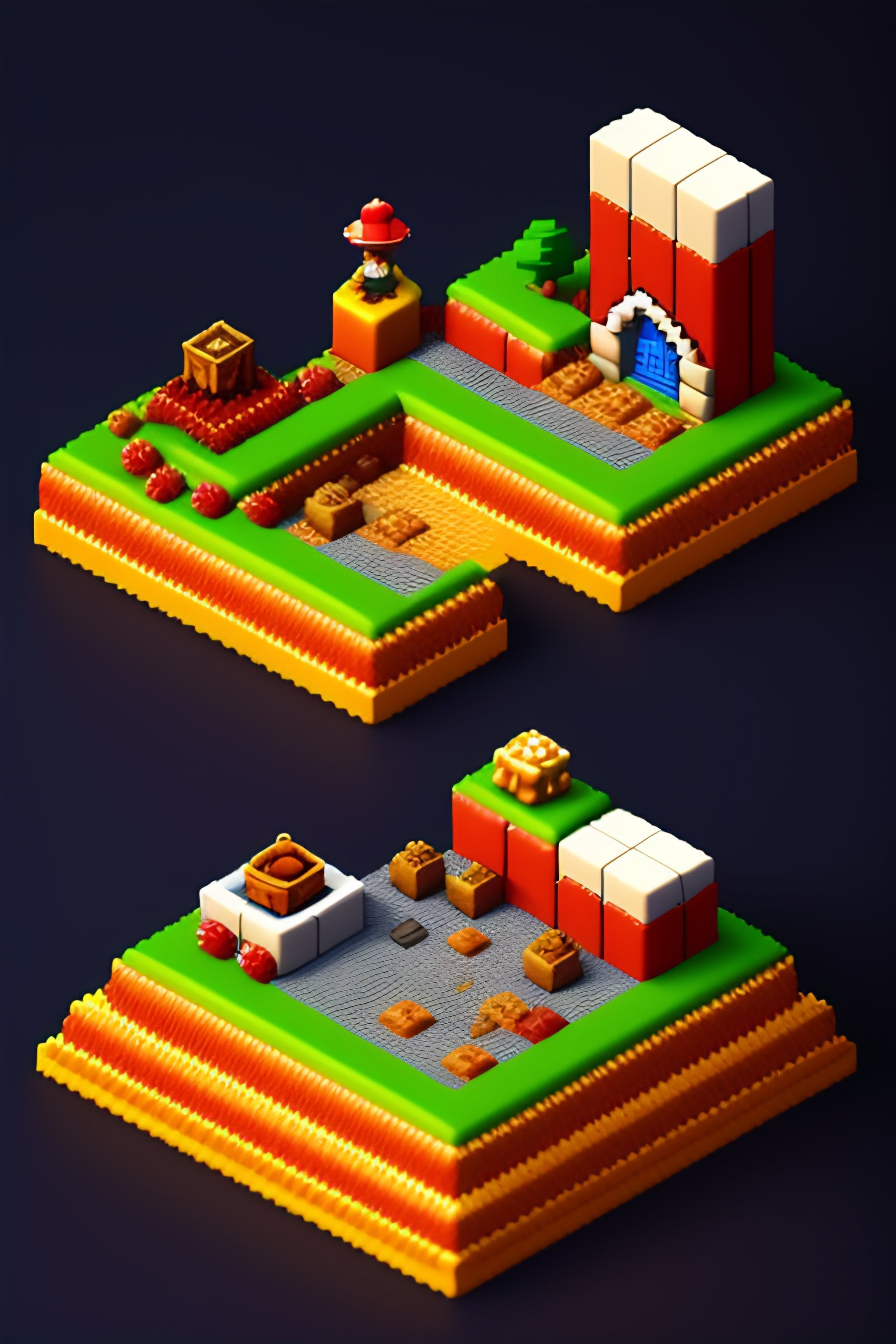 Lexica - Detailed isometric super mario bros level, pixel art, unreal ...