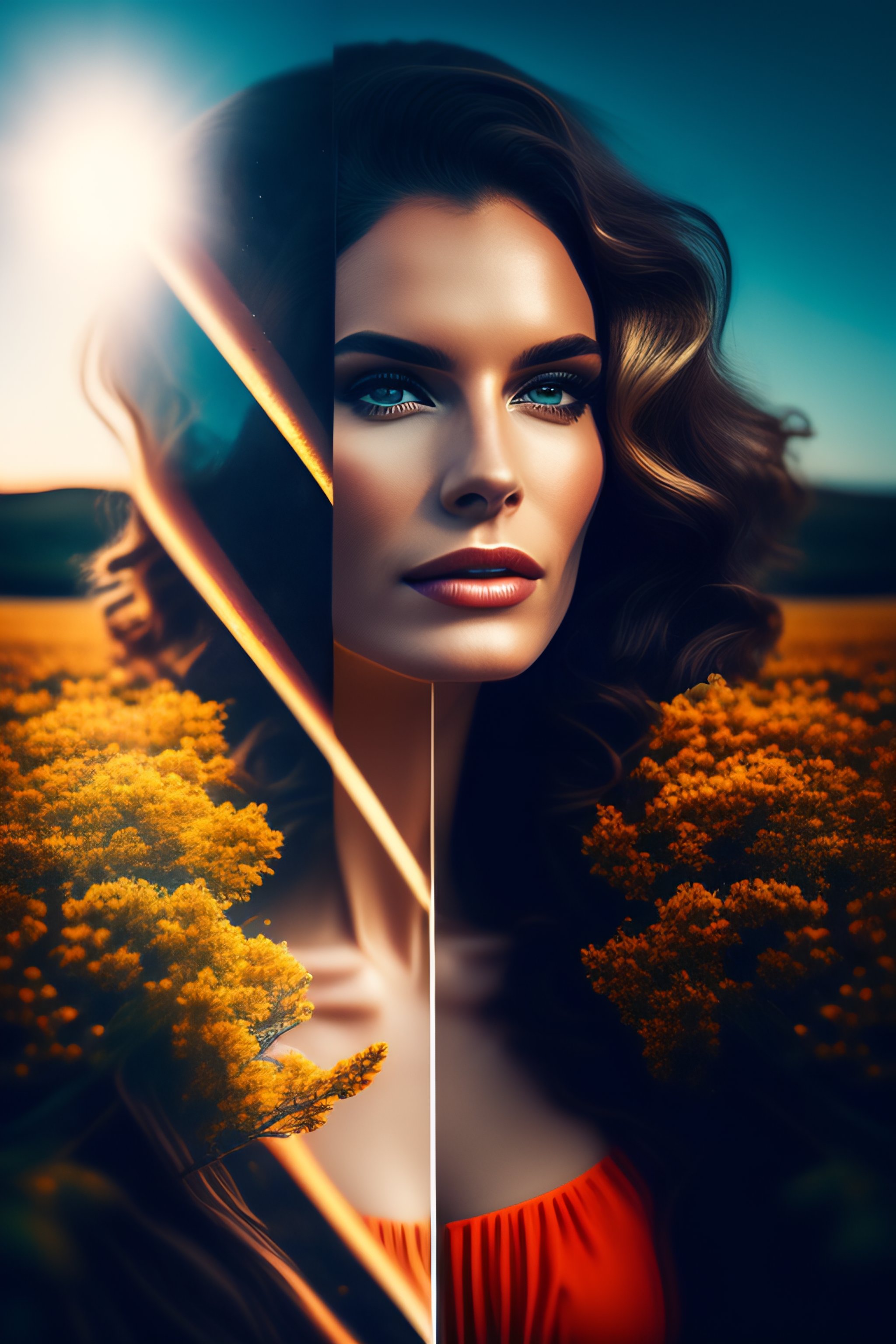 Lexica - Double exposure:: pretty woman, nature