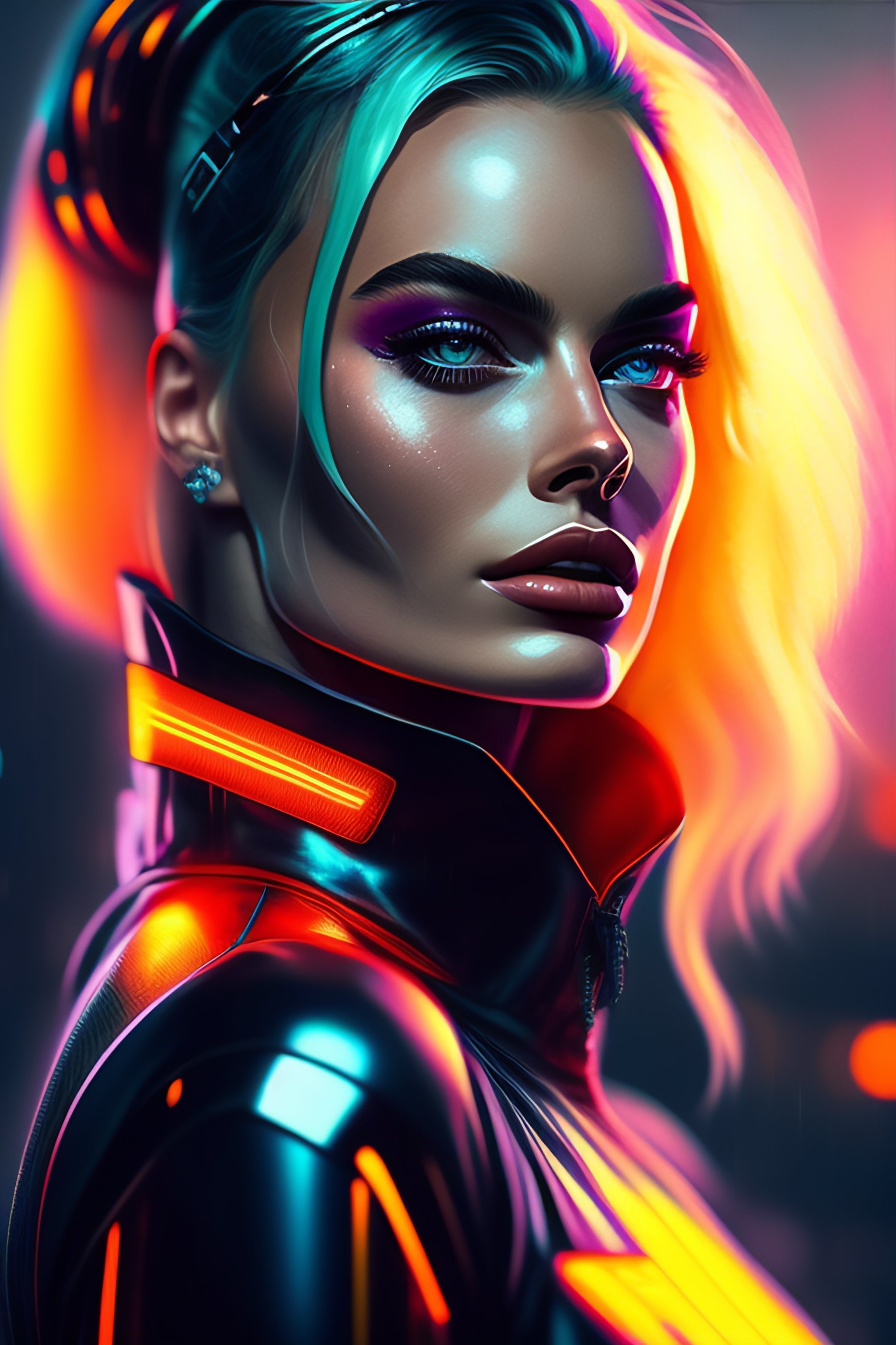 Lexica - Margot robbie, detailed portrait Neon Operator Girl, cyberpunk ...