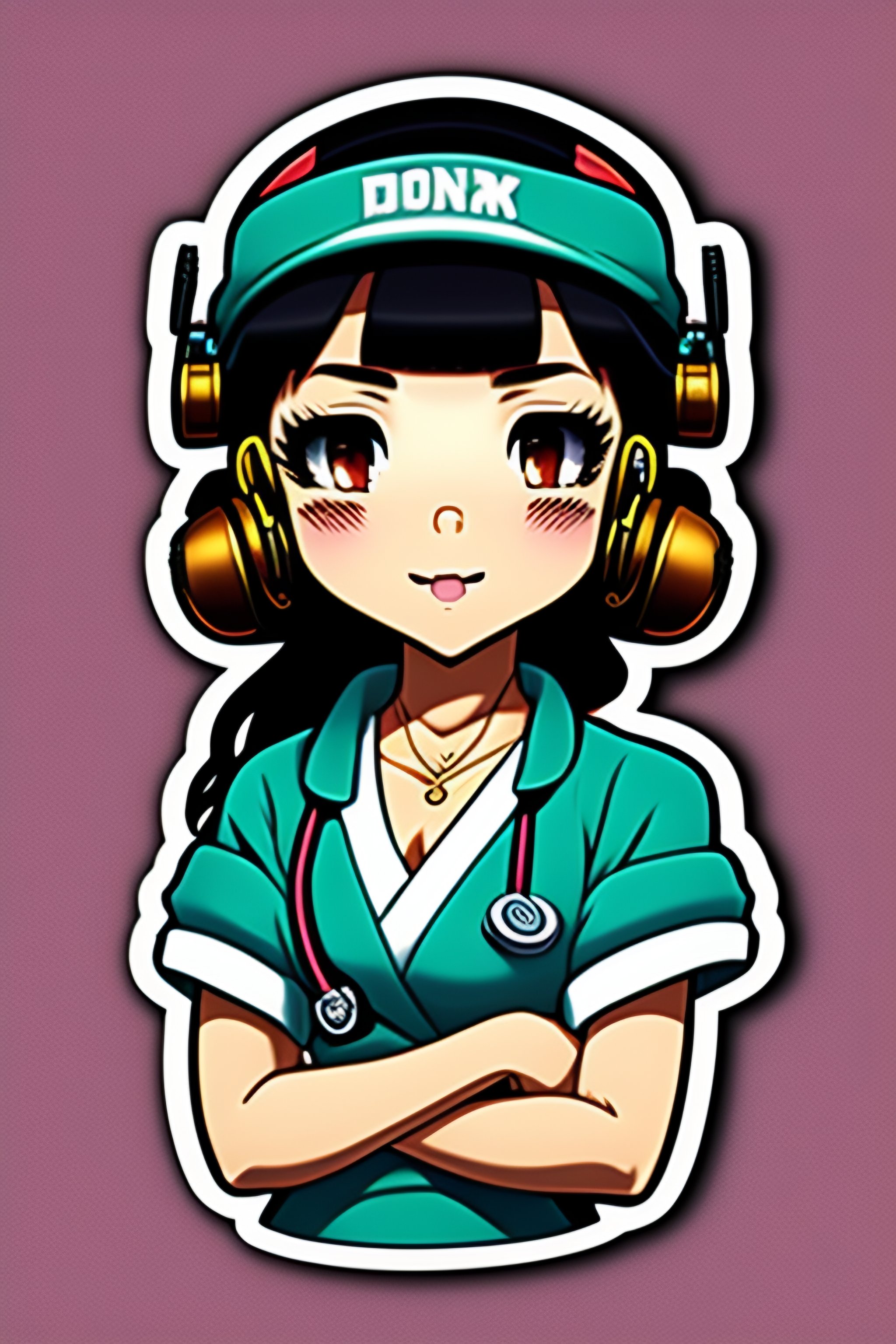 Lexica - Cute cartoon dr dre sticker, anime style, solid backgound color
