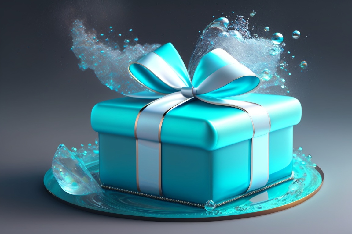 Lexica - Water, gift with bow, bubbles, blue, white, turquoise