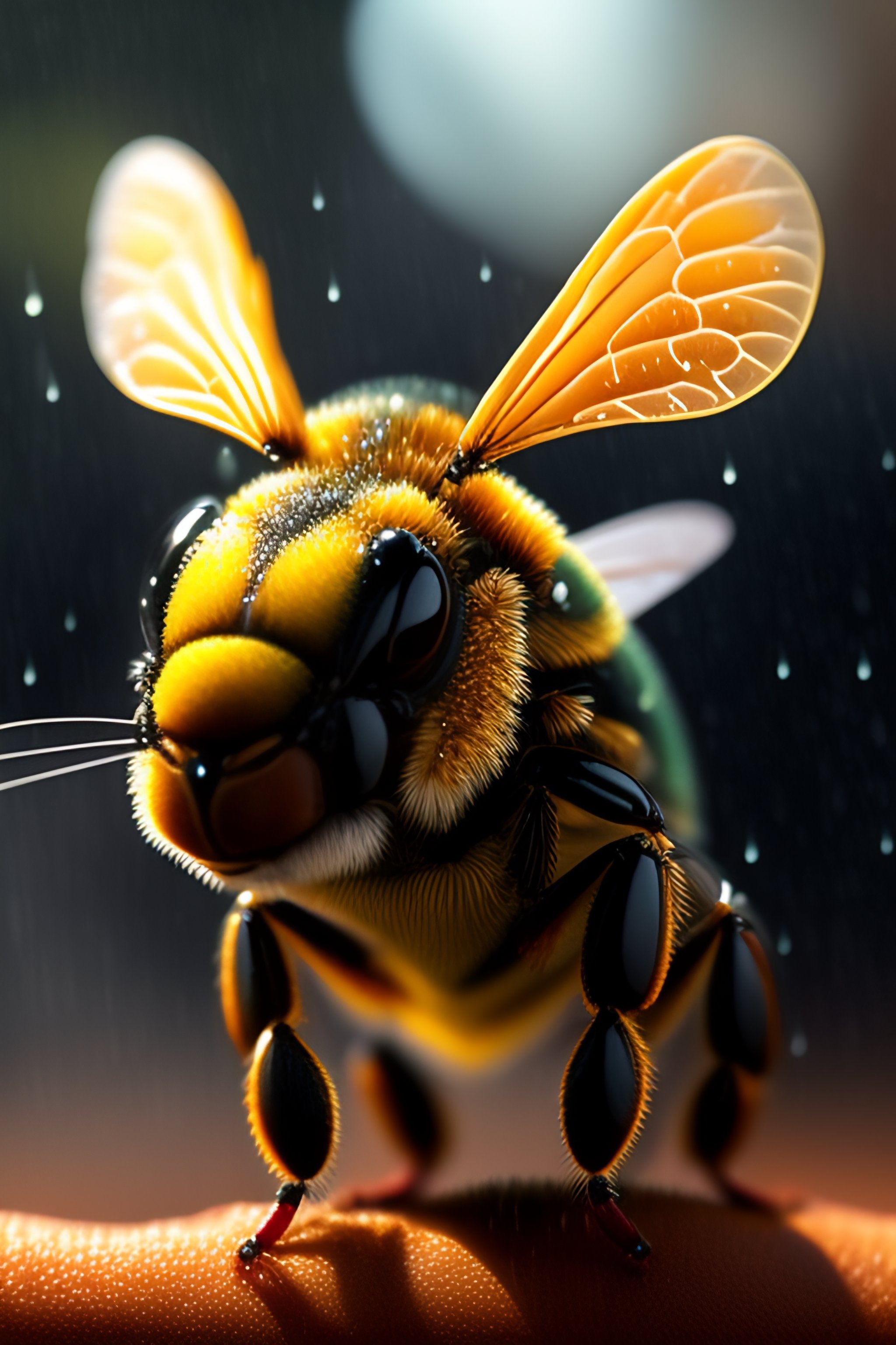 Lexica - T-rex bee hybrid, terrifying, rain