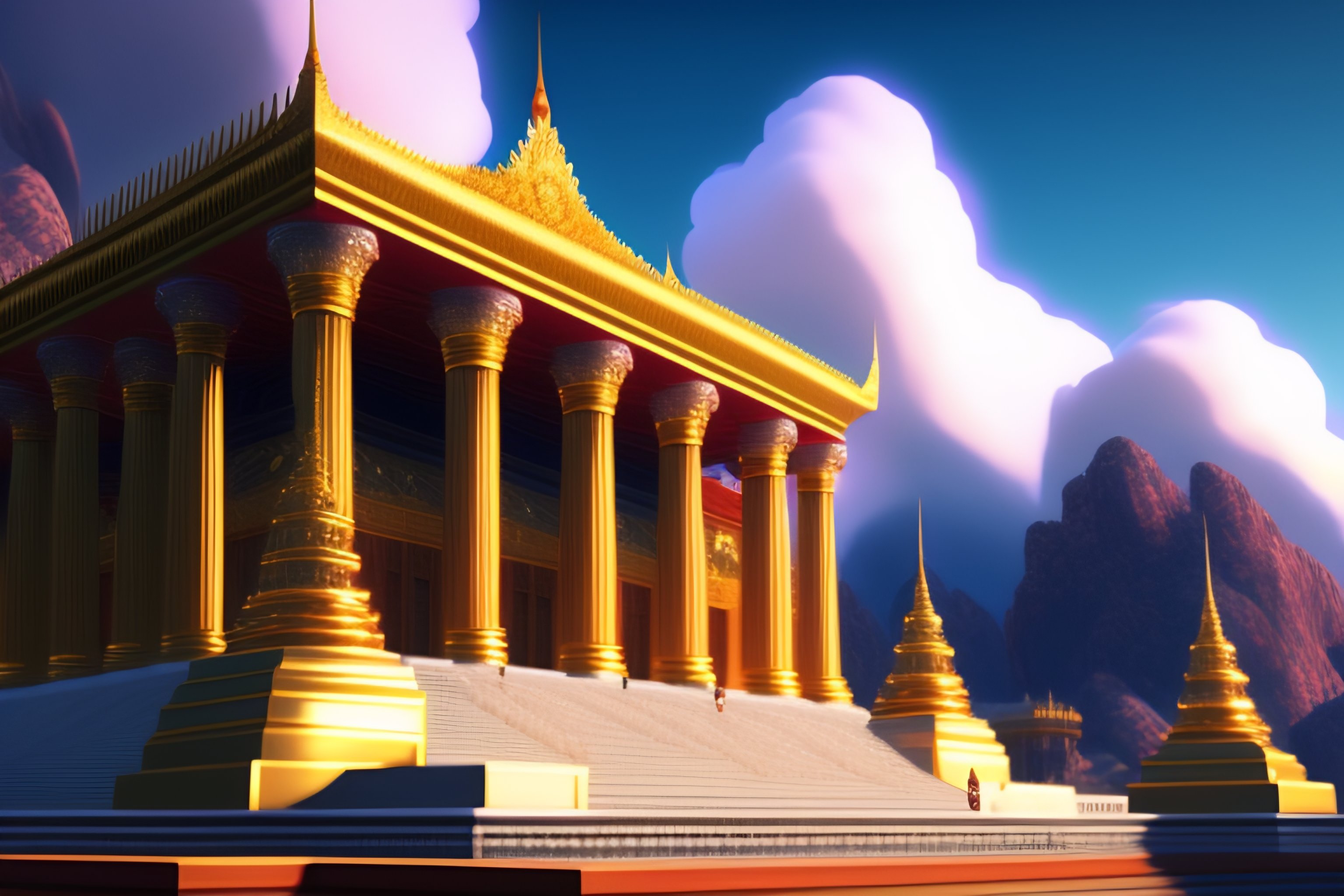 Lexica - A grand palace sits atop a mountain, surrounded by swirling ...