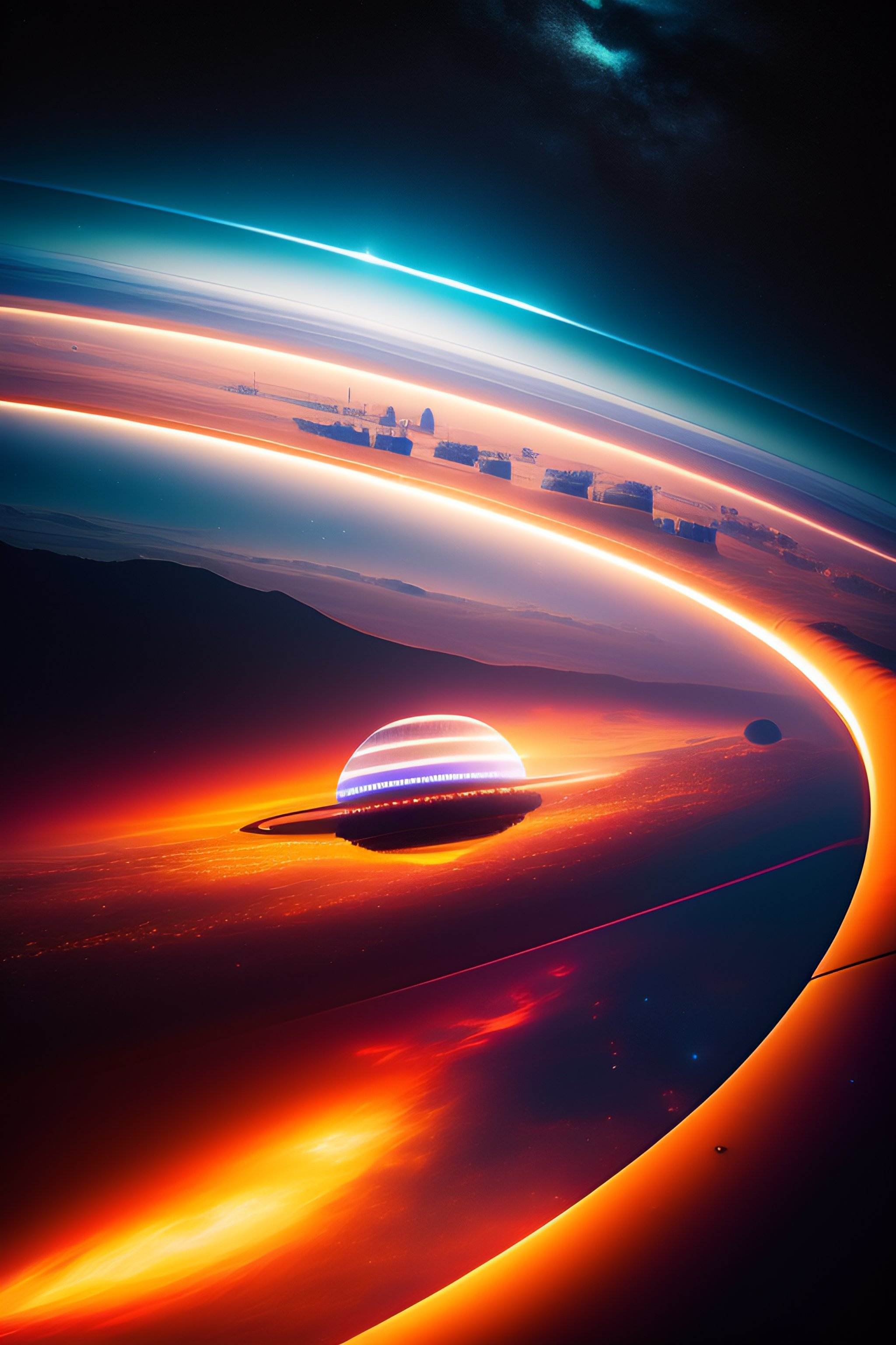 Lexica - Cinematic photo of a planet sized spaceship city ring