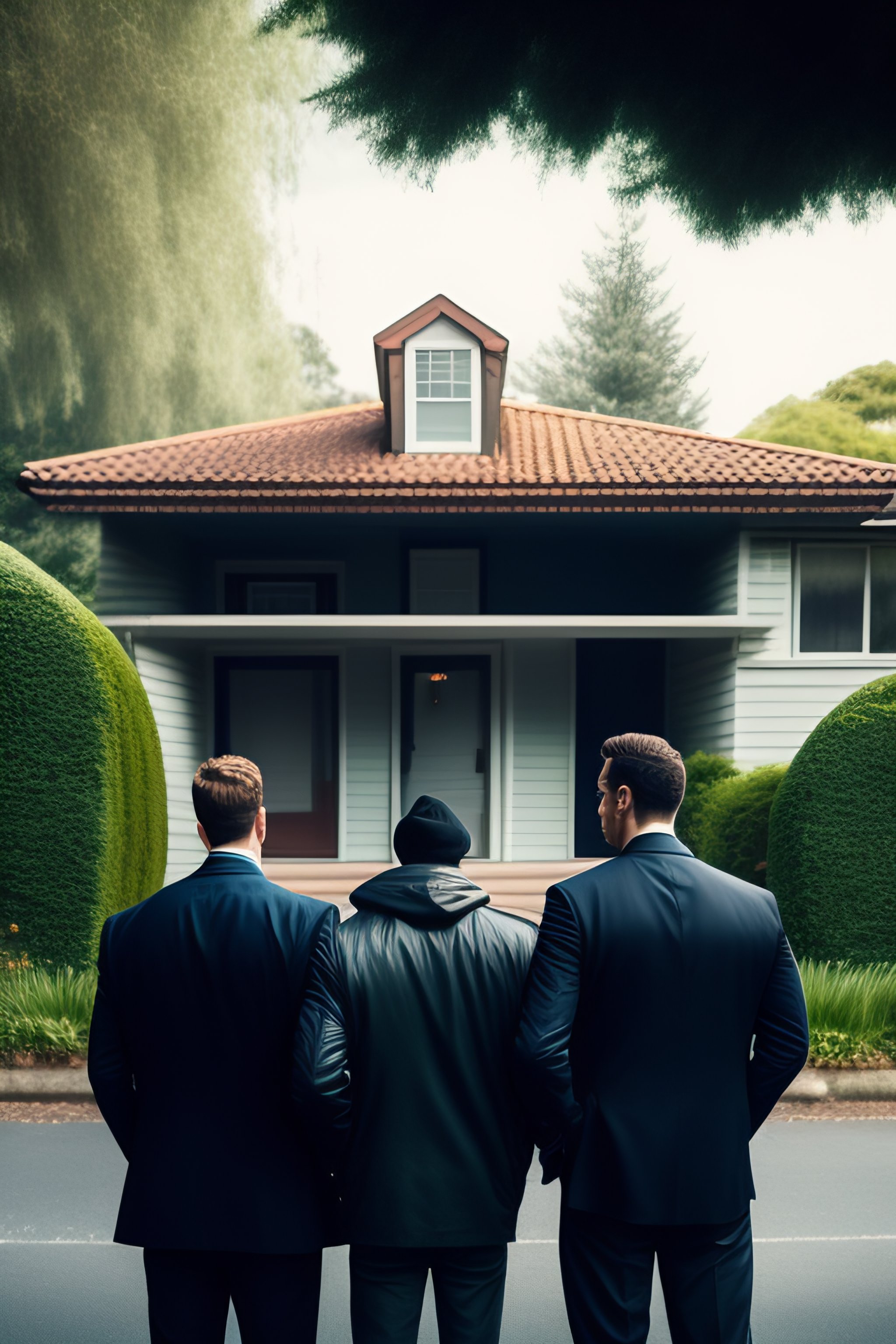 Lexica - Three guys standing in front of a house, horror, night, masked ...