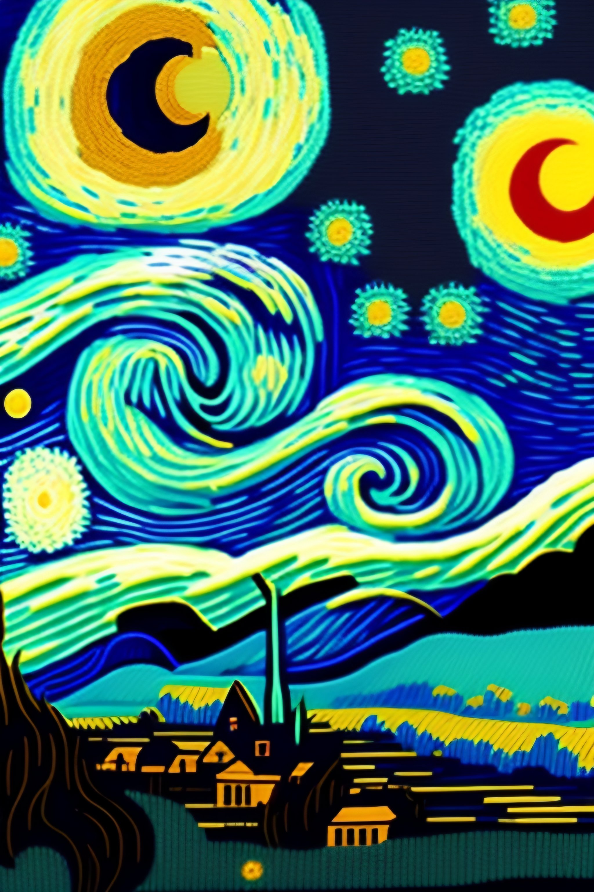 Lexica - A 8-bit graphic of Van Gogh's starry night in a more mute ...