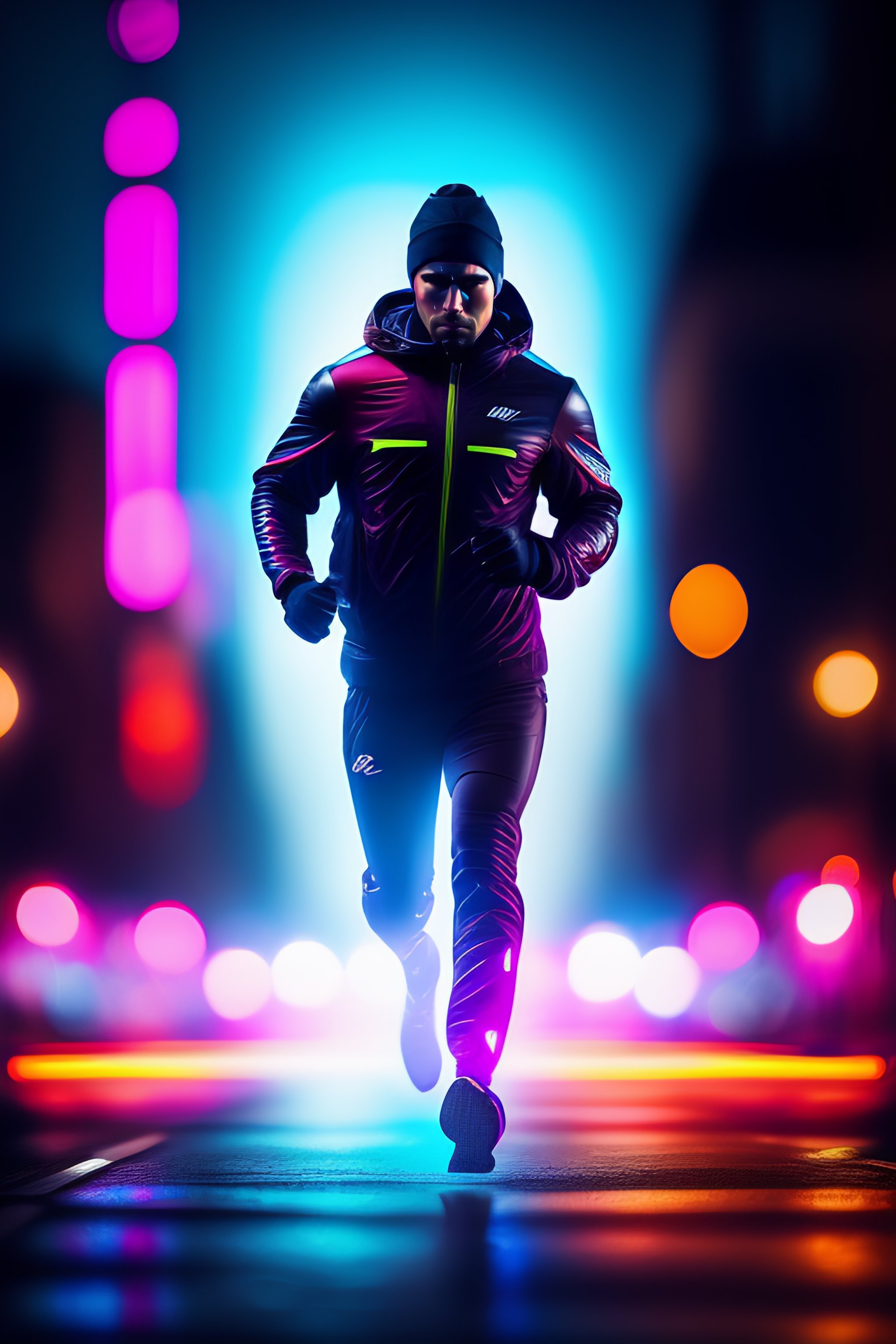 Lexica - Futuristic edgerunner, running, full body, heavy rain, neon ...