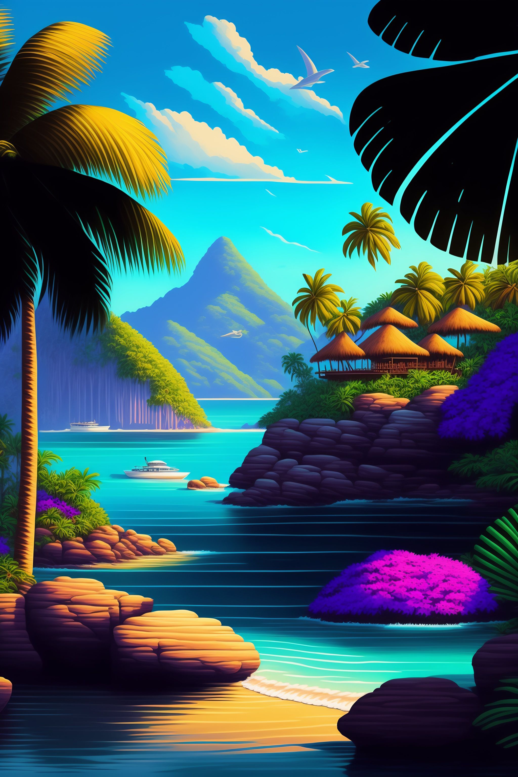 Lexica - Tropical island paradise landscape from the water seeing the ...