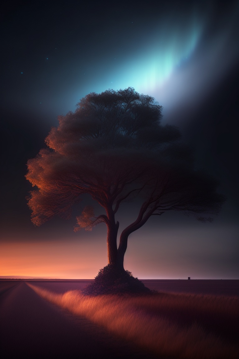 Lexica - A small lone dead tree in a dark desolate field, twilight ...