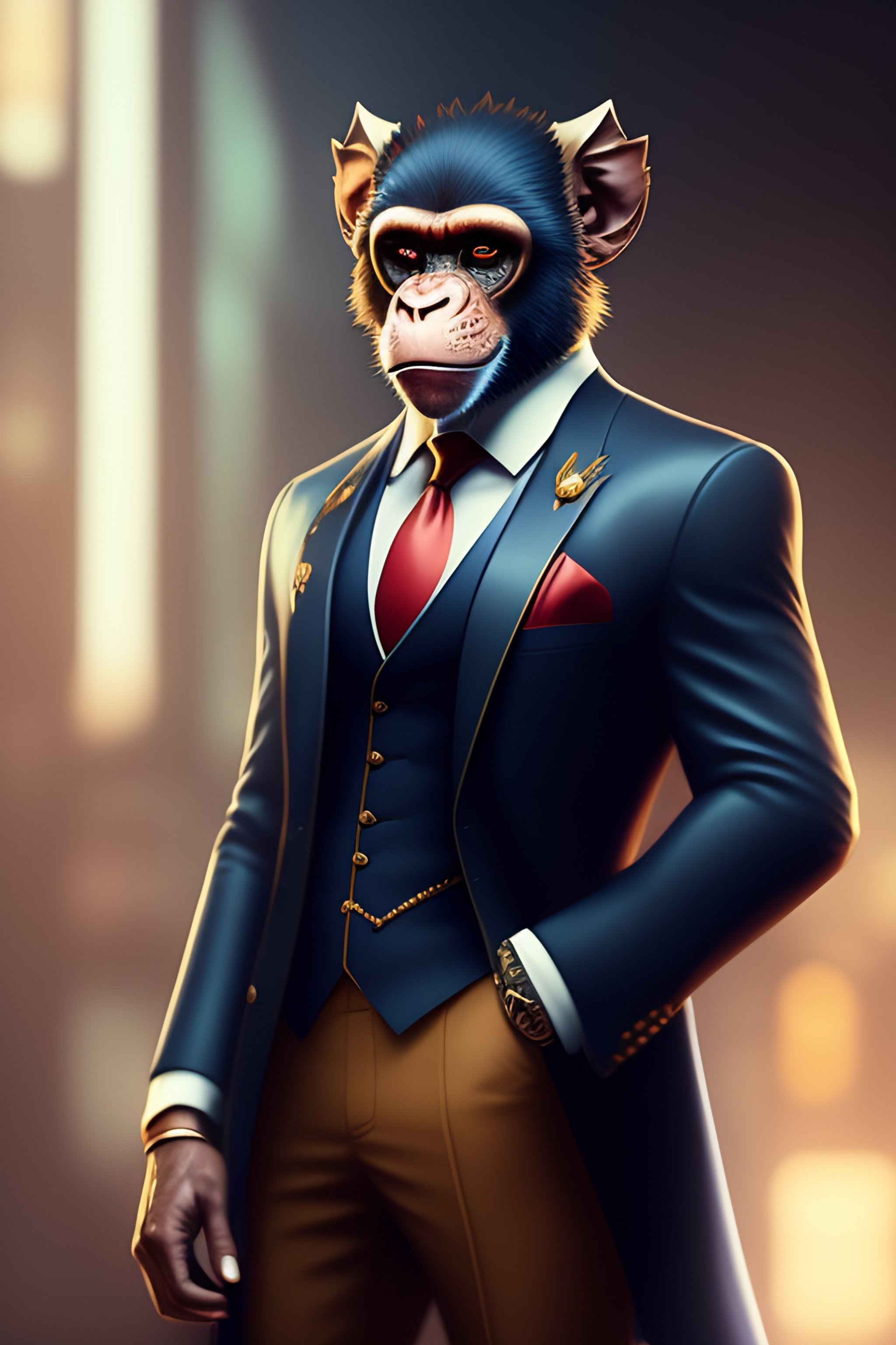 Lexica - Anthro furry humanoid monkey, three piece suit, checking watch ...