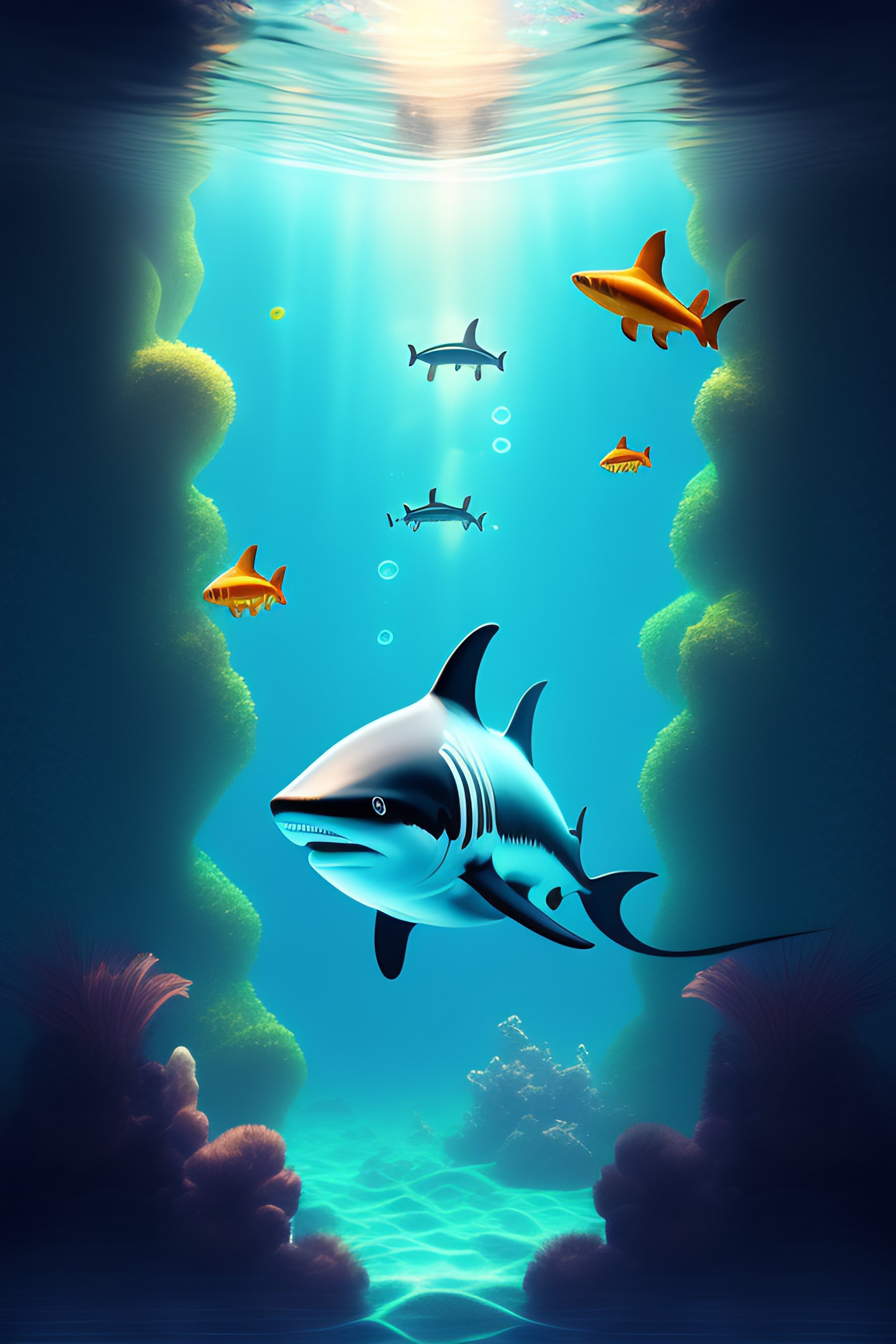Lexica - Giant packman eating flying cows, underwater, sharks with ...
