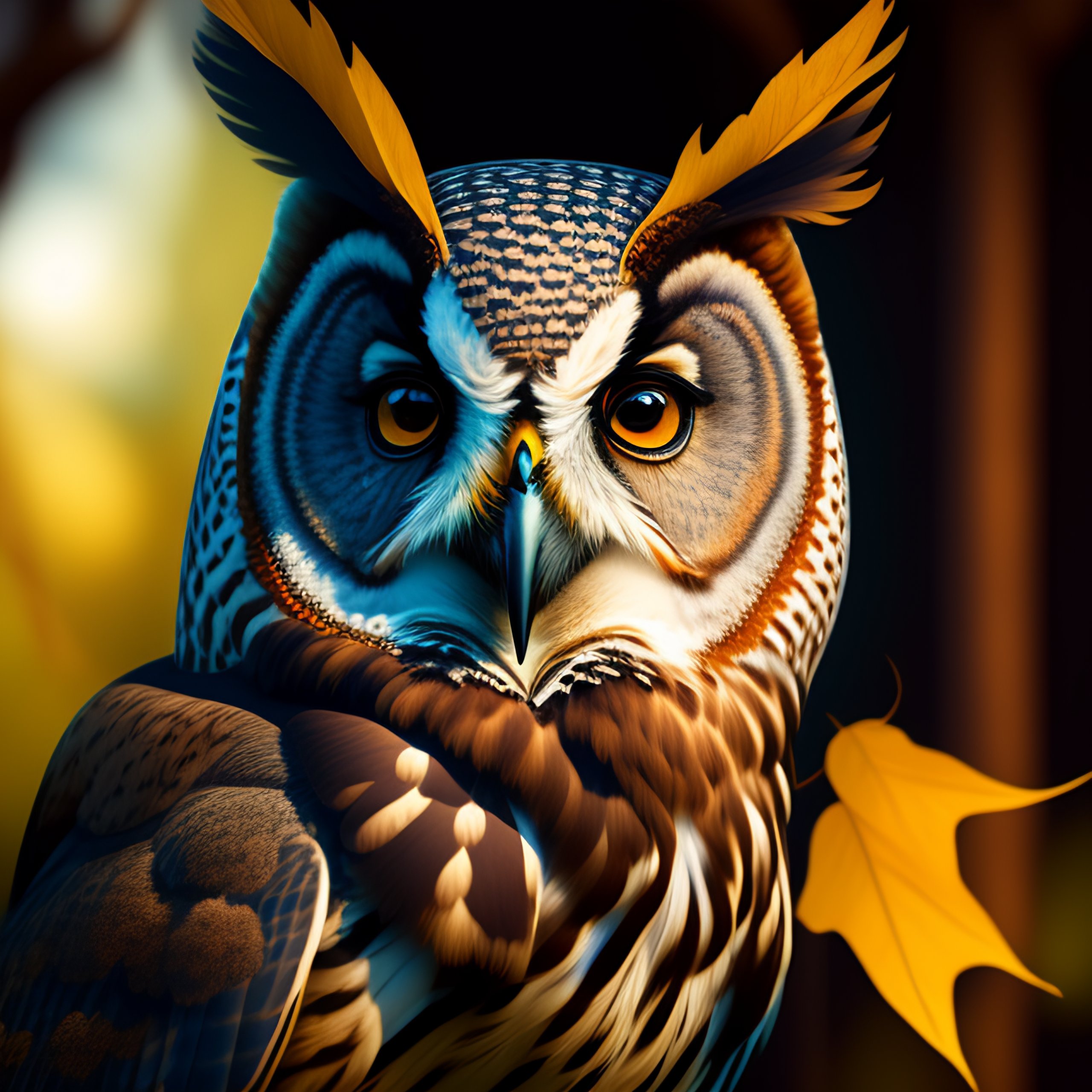 Lexica - The heraldic, very simple, smart owl and oak leaves, render ...
