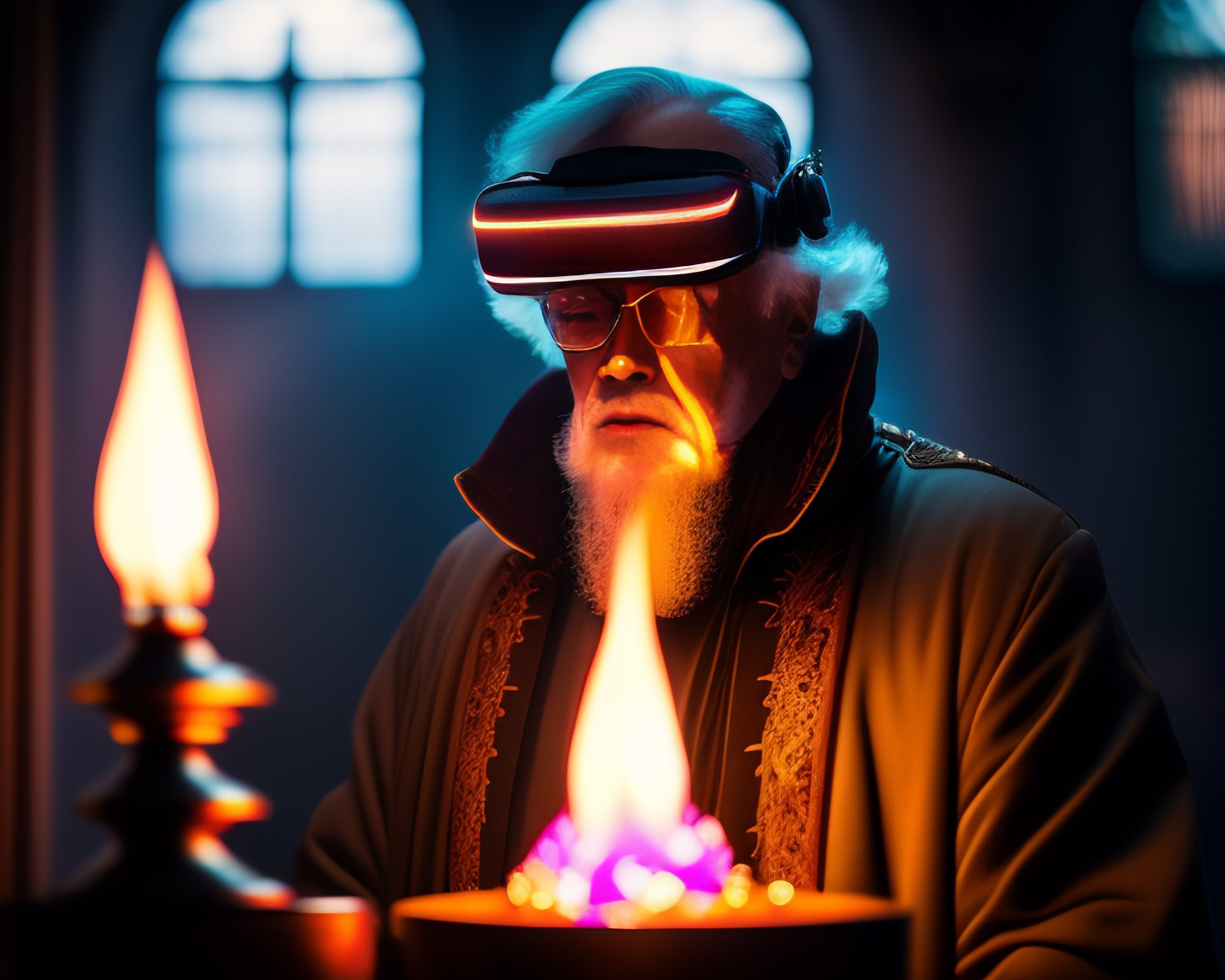 Lexica - Photo of an old wizard cyberpunk with a virtual reality ...