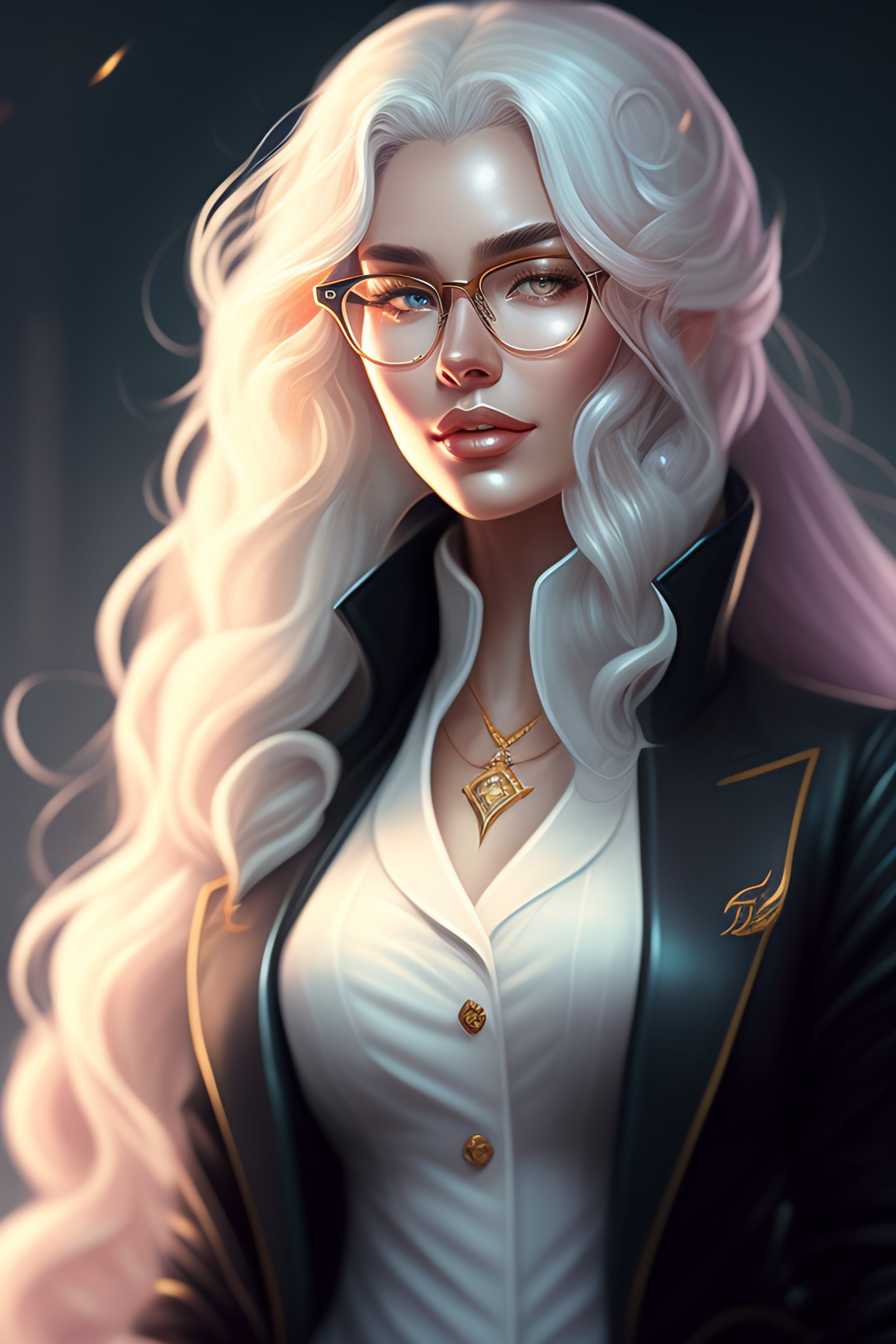 Lexica - A highly detailed illustration of beautiful long white haired ...
