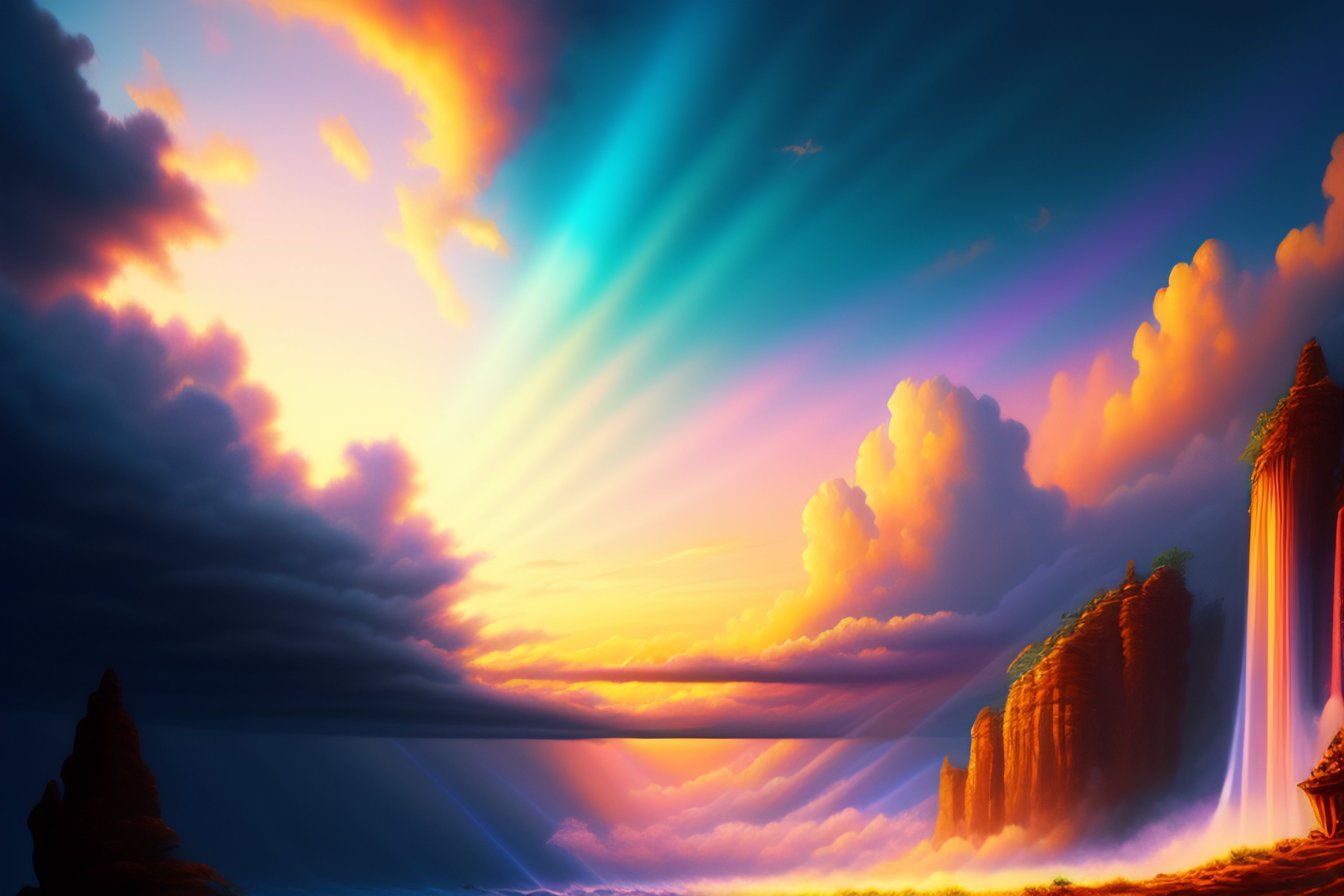 Lexica - Horizontal background, with clouds, splendor, angelic, rays of ...