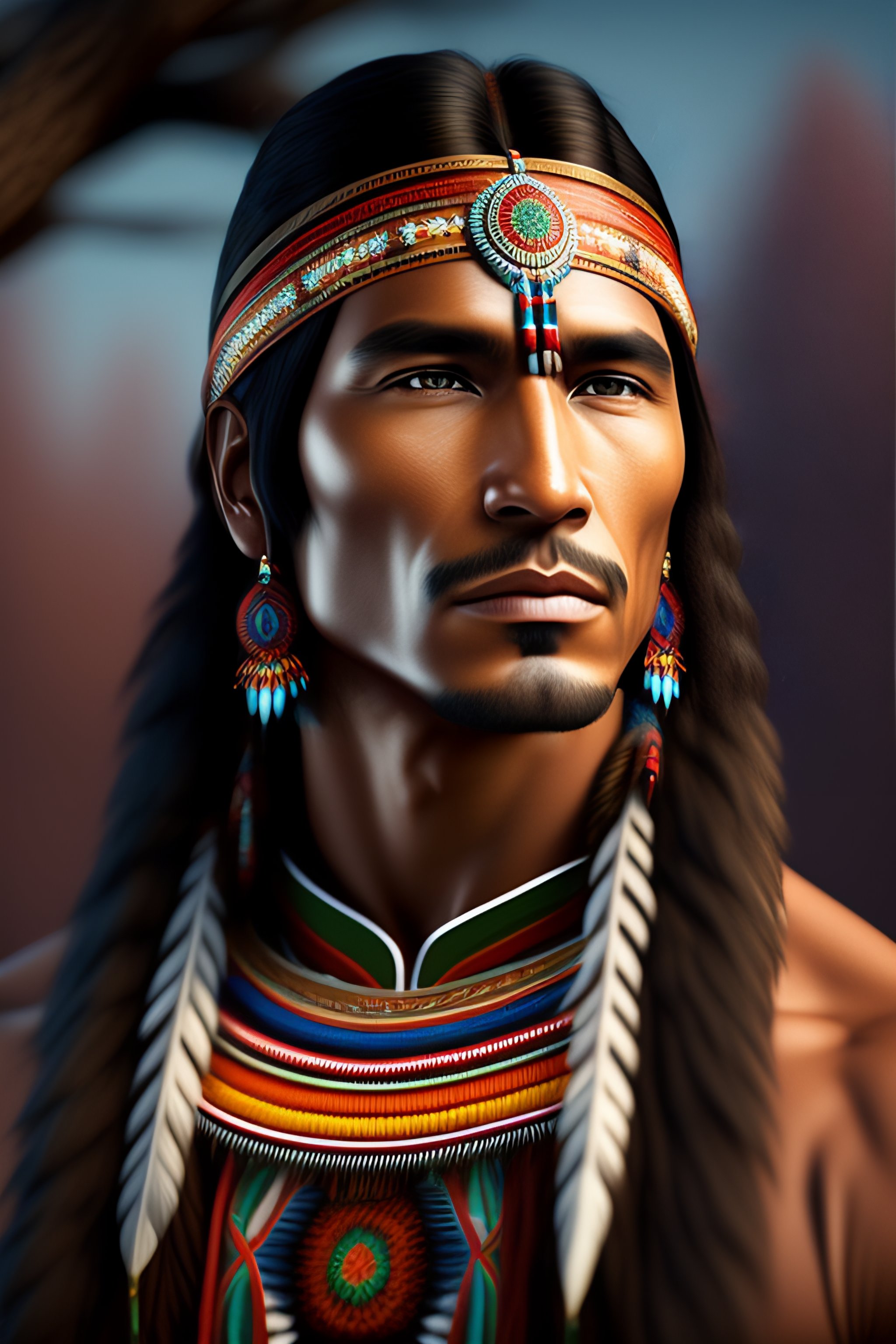 Lexica - Native american man portrait in 3d digital art with trees in ...