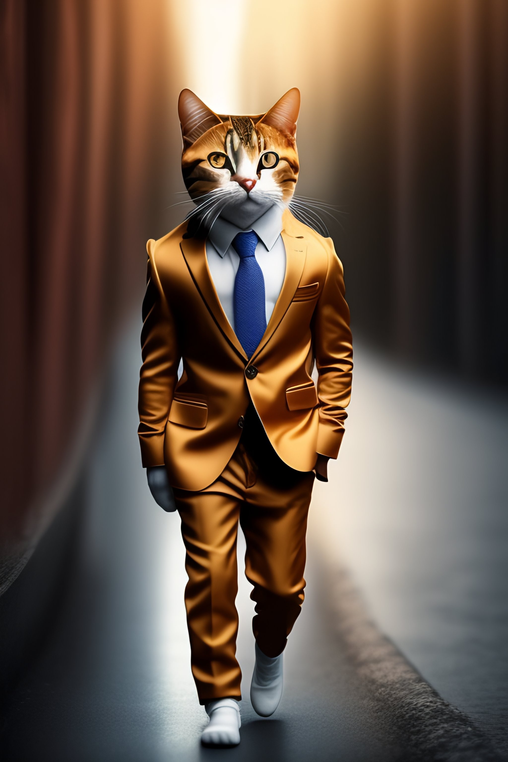 Lexica - Create an half man half cat in a suit full body image