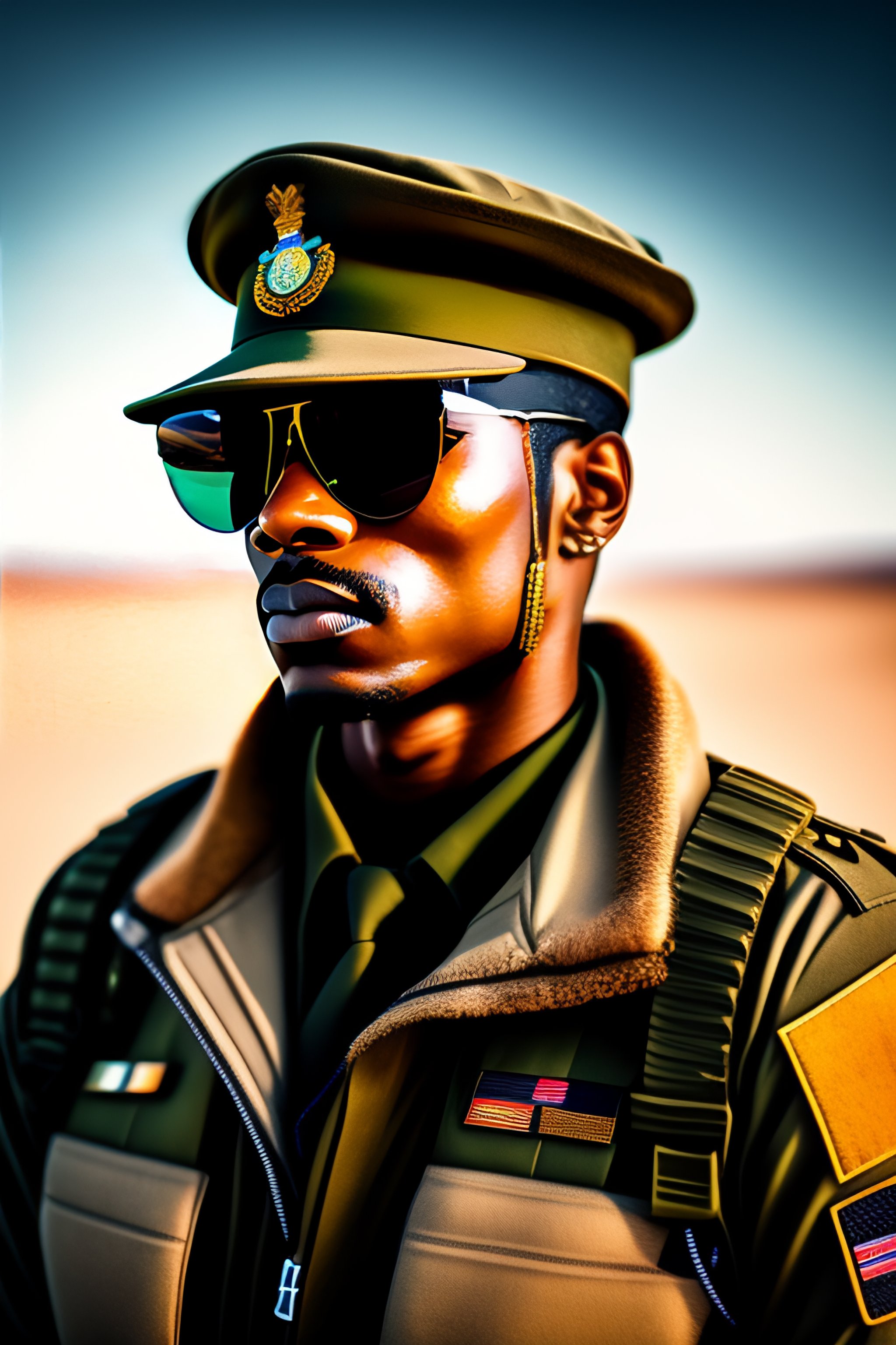 Lexica - Portrait of an army force man from the future, wearing shades