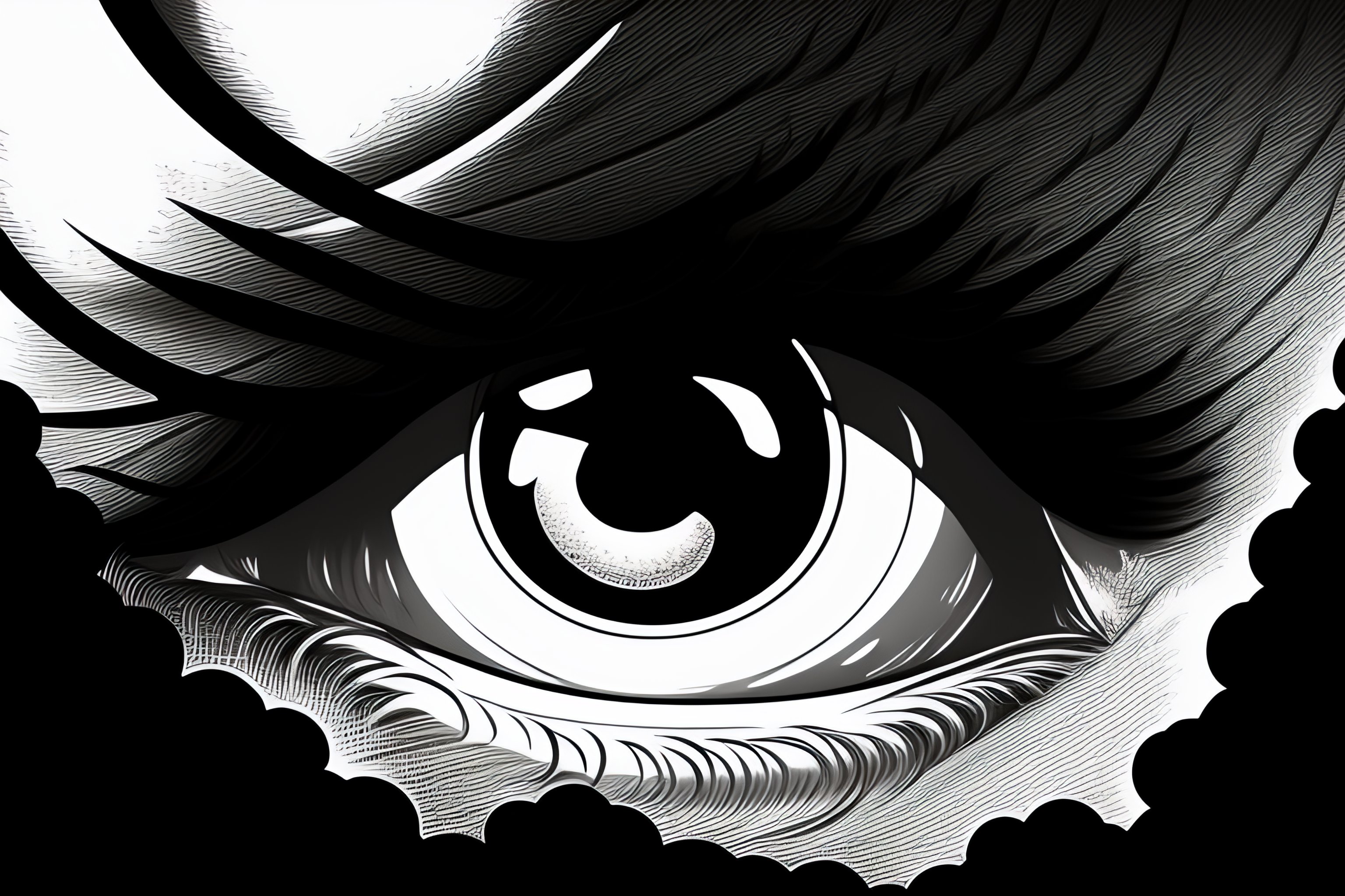 Lexica - A manga vignette of the eyes of the monster hiding in a dark ...