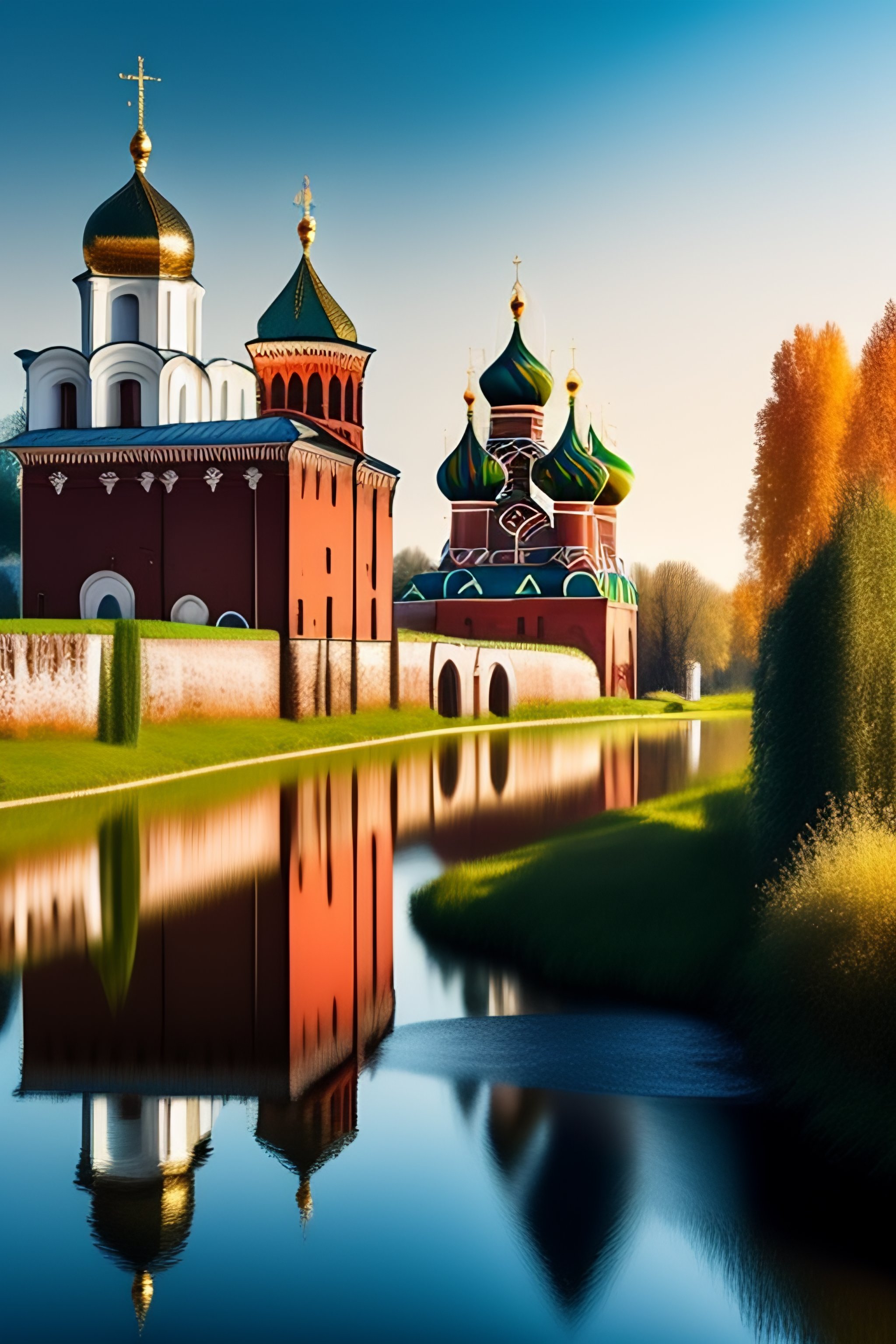 Lexica - Ancient Russian city surrounded by a moat with a white church ...